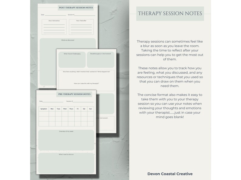 Printable Therapy Session Notes for Clients, Counselling Notes, Therapy ...