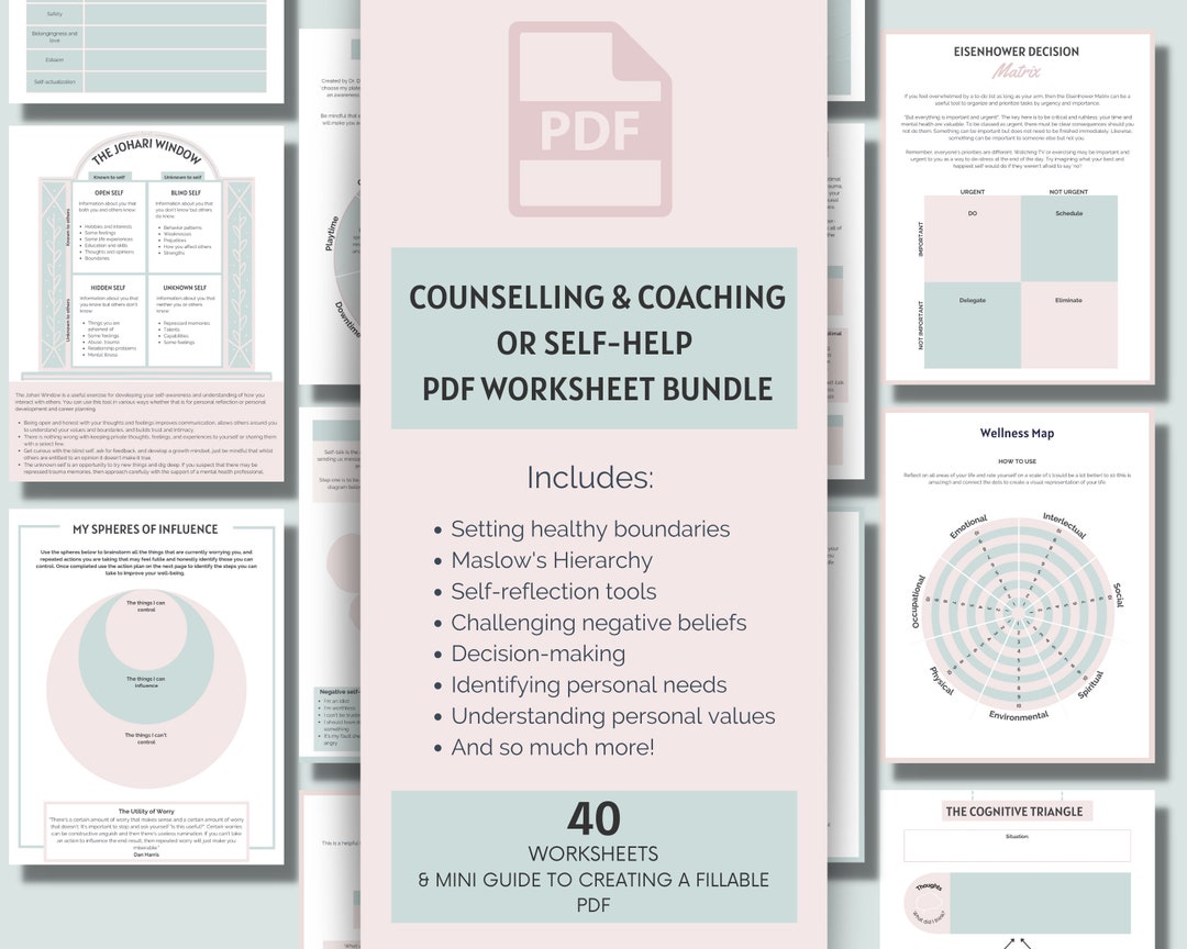 PDF Self-help or Therapy Worksheets, Coaching Worksheets, Therapy Tools ...