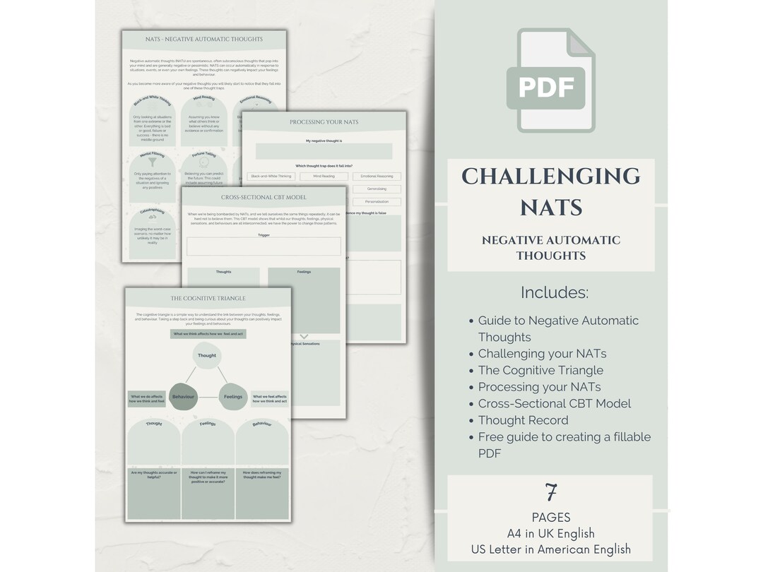 Challenging Negative Automatic Thoughts Worksheets, Cognitive ...