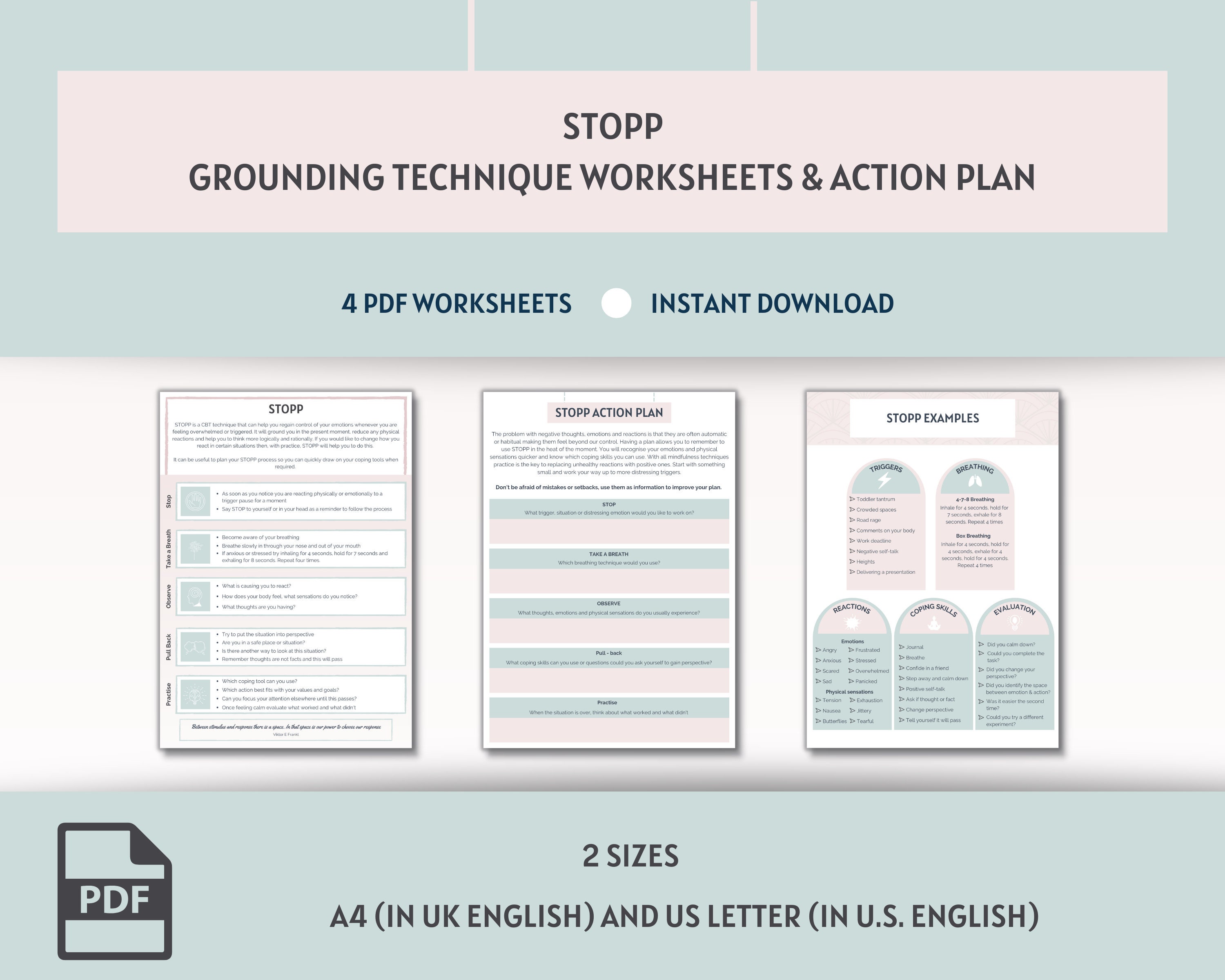 STOPP Grounding Technique PDF Worksheets, Coping Skills, Therapy Worksheets, Anxiety Worksheets ...