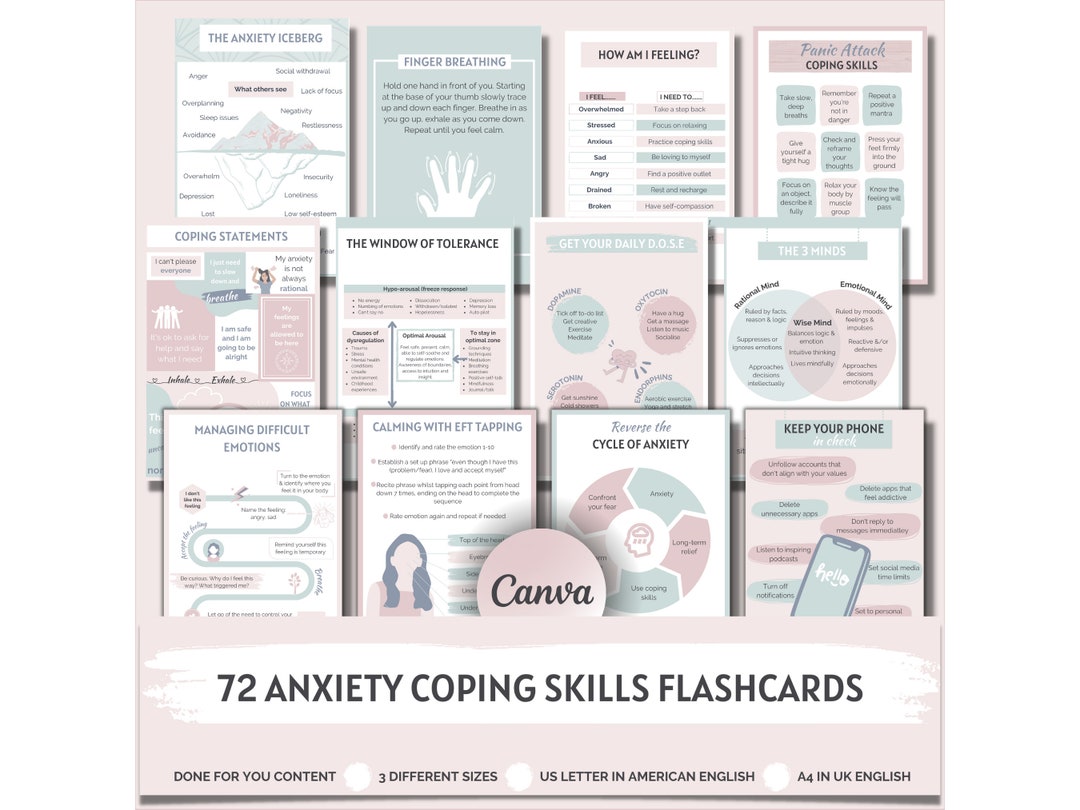 Anxiety Coping Skills Flashcards, Anxiety Tools, Therapy Tools ...