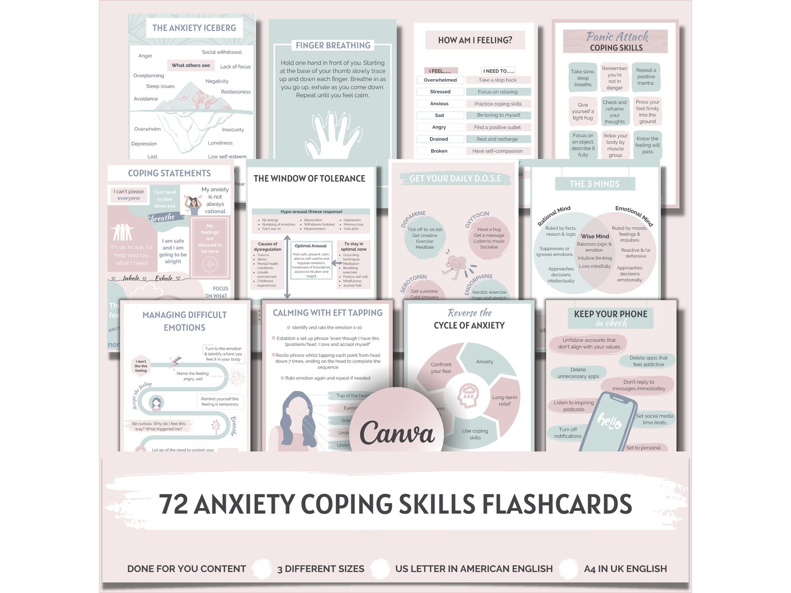 Anxiety Coping Skills Flashcards, Anxiety Tools, Therapy Tools ...