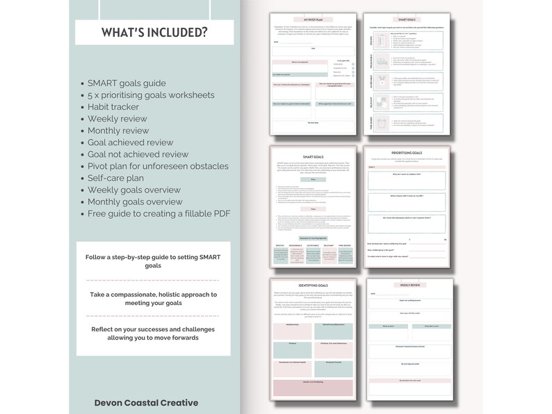 Printable SMART Goals Setting Templates, SMART Goals Template, Habit ...