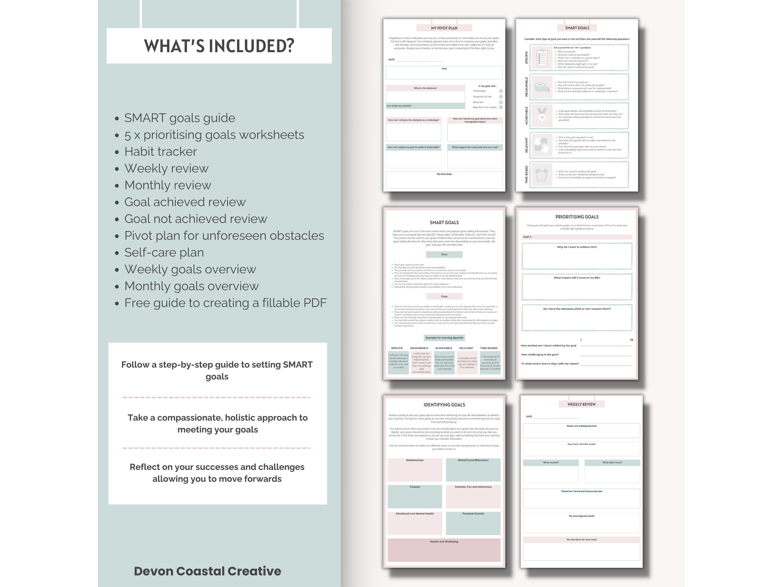 Printable SMART Goals Setting Templates, SMART Goals Template, Habit ...