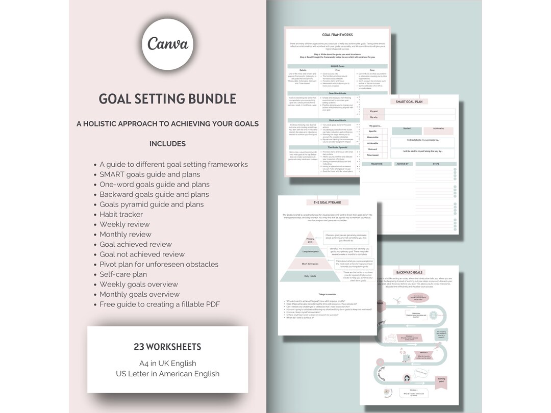 Goal Setting Worksheets, SMART GOALS, Goal Pyramid, Habit Tracker, Goal ...