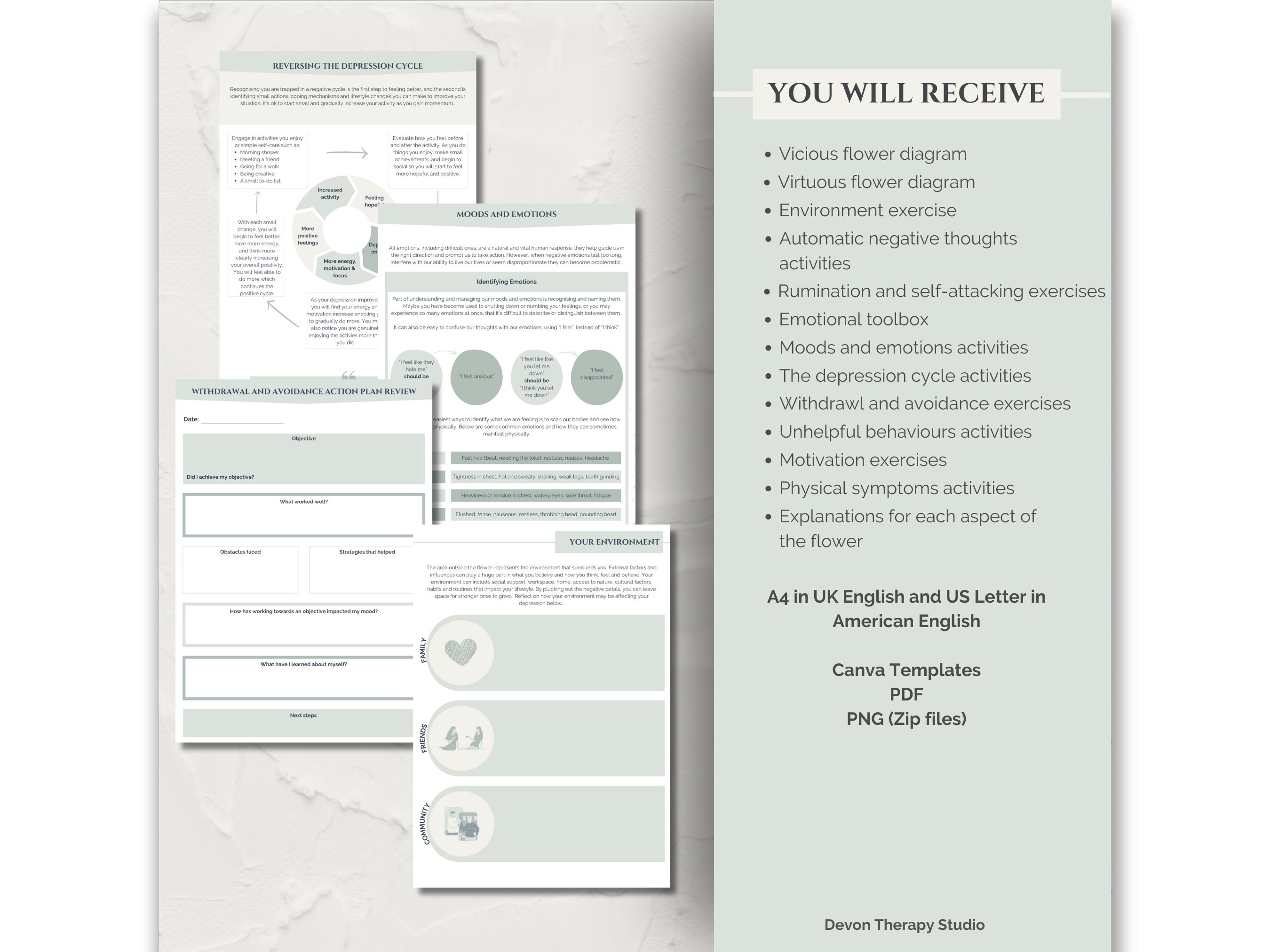 Vicious Flower CBT Worksheets, Therapy Tools, Coaching Tools, Therapist ...