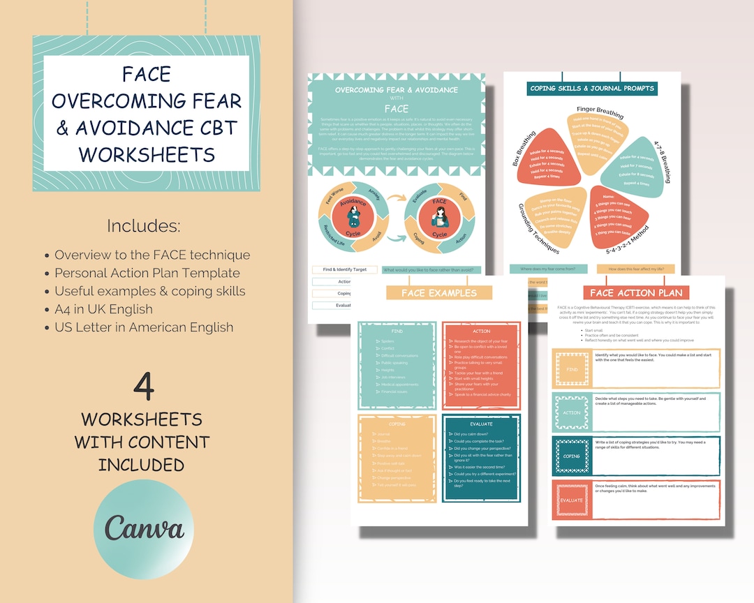 Fear Avoidance Worksheets, CBT, Anxiety Worksheets, Journal Prompts ...