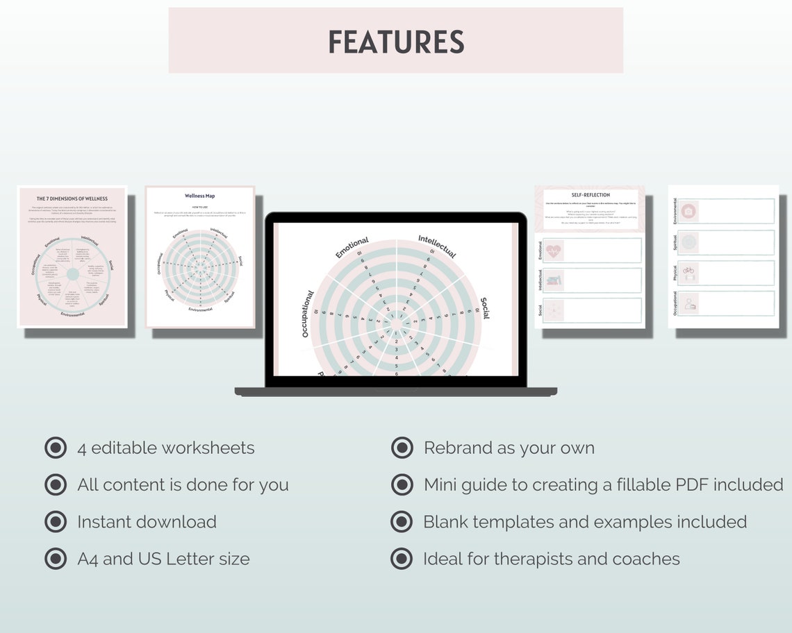 Wellbeing Wheel, Wheel of Life, Wellness Planner, Coaching; Therapy ...