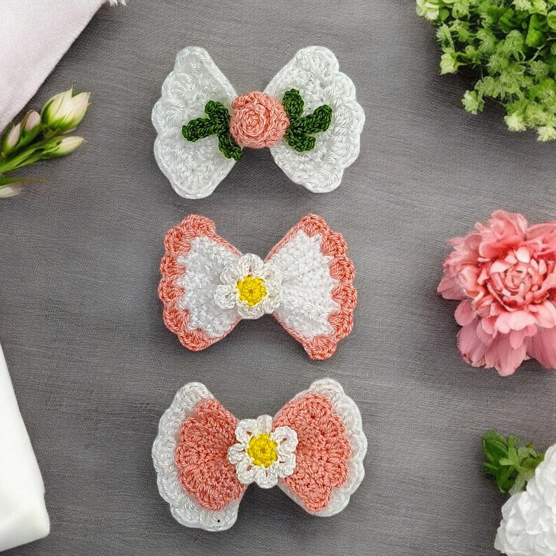 Crochet Flower Hair Bow Patterns: Easy DIY (PDF Download) - Etsy