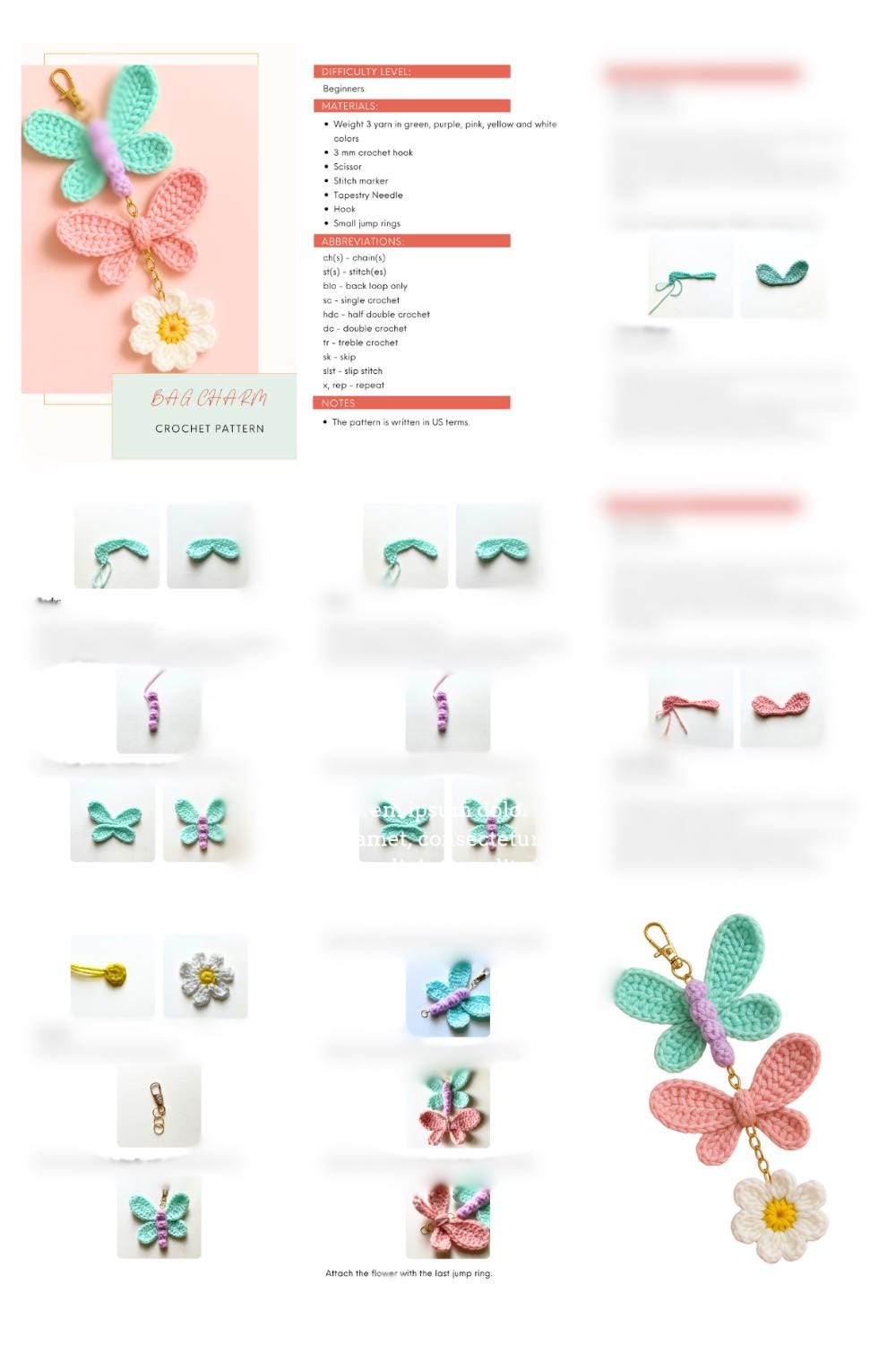 Crochet Bag Charms Pattern Bundle: Butterfly, Bow, Flower (PDF Download ...