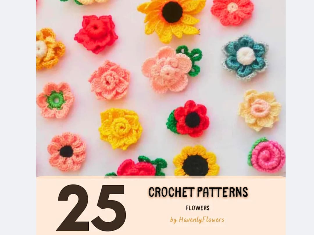 Crochet Flower Patterns: 25 Easy Applique Designs (PDF Pattern) - Etsy