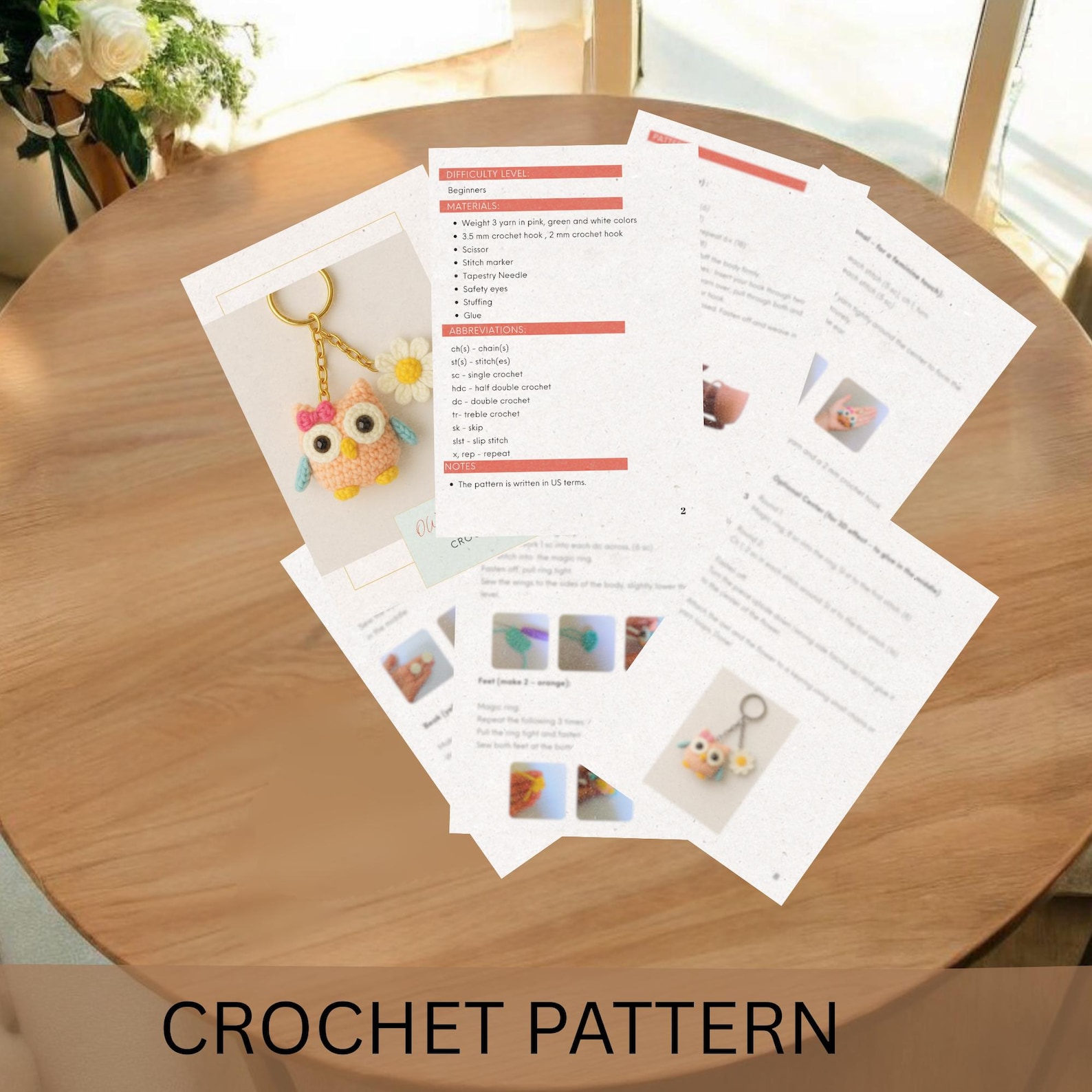 Crochet Owl Keychain Pattern PDF – Cute Amigurumi Owl With Daisy Flower ...