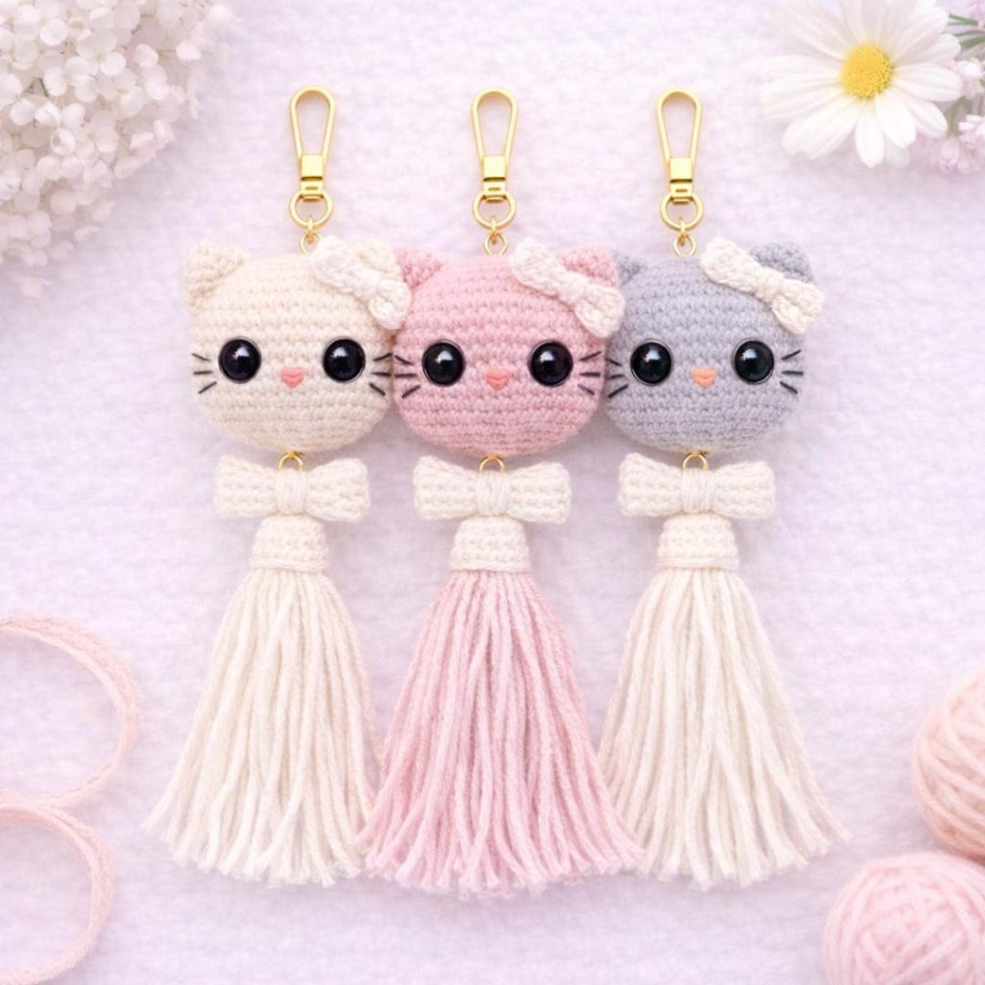 Crochet Cat Keychain Pattern, Kawaii Tassel Amigurumi (PDF Pattern) - Etsy