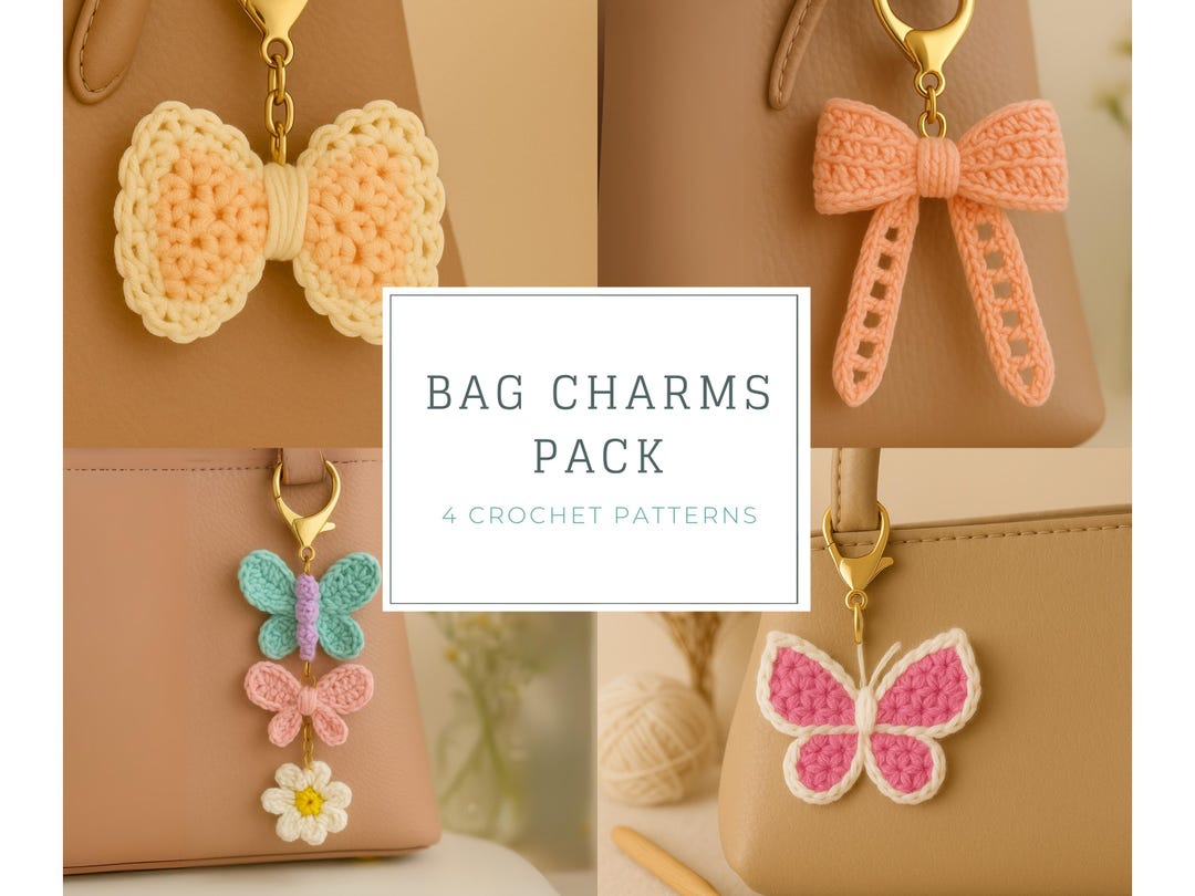 Crochet Bag Charms Pattern Bundle: Butterfly, Bow, Flower (PDF Download ...