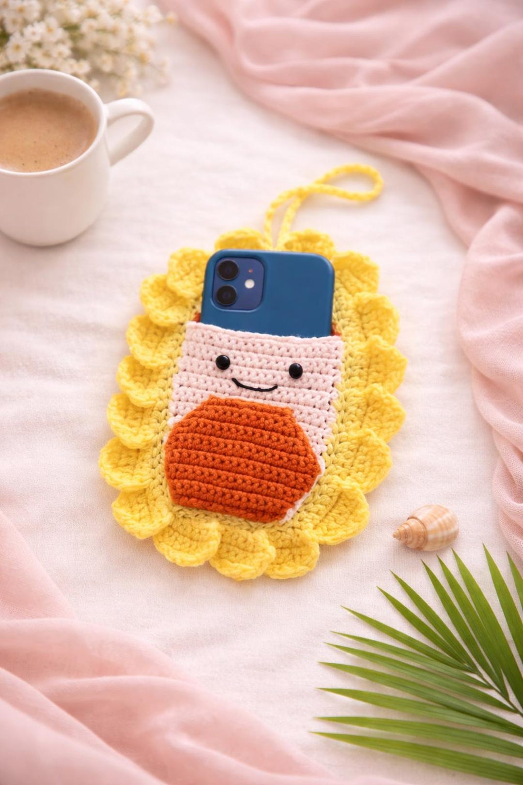 Crochet Sunflower Phone Holder Pattern: DIY Mobile Stand (PDF Download ...