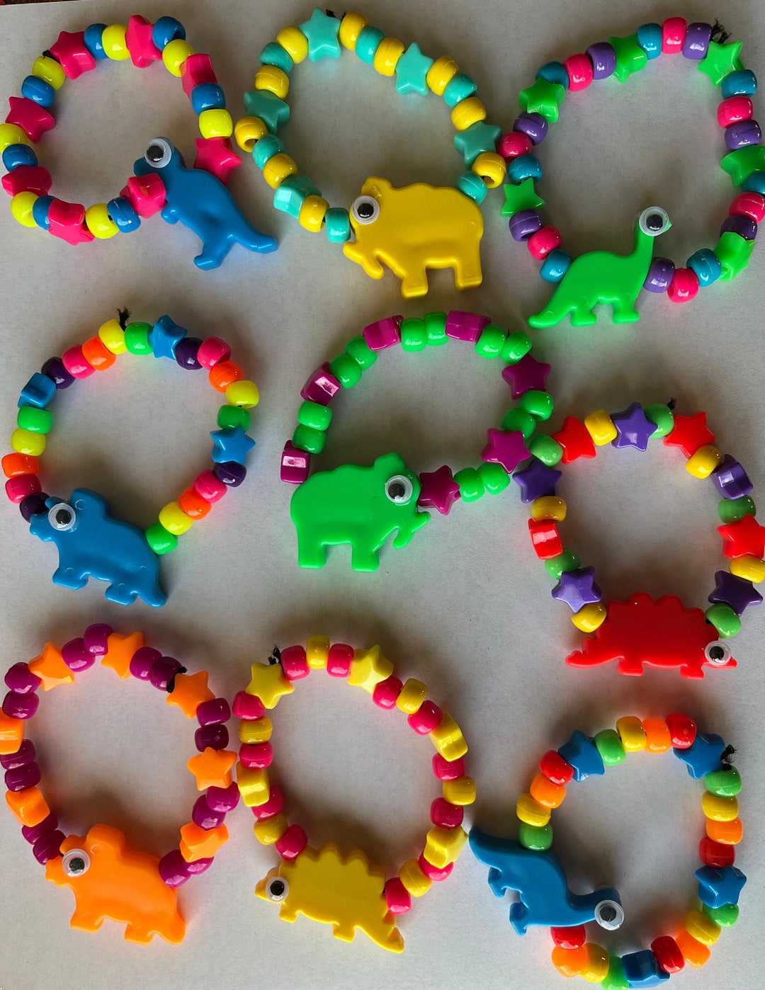 Dinosaur Kandi Single Bracelets With Googly Eyes. New, Handmade. Choose ...
