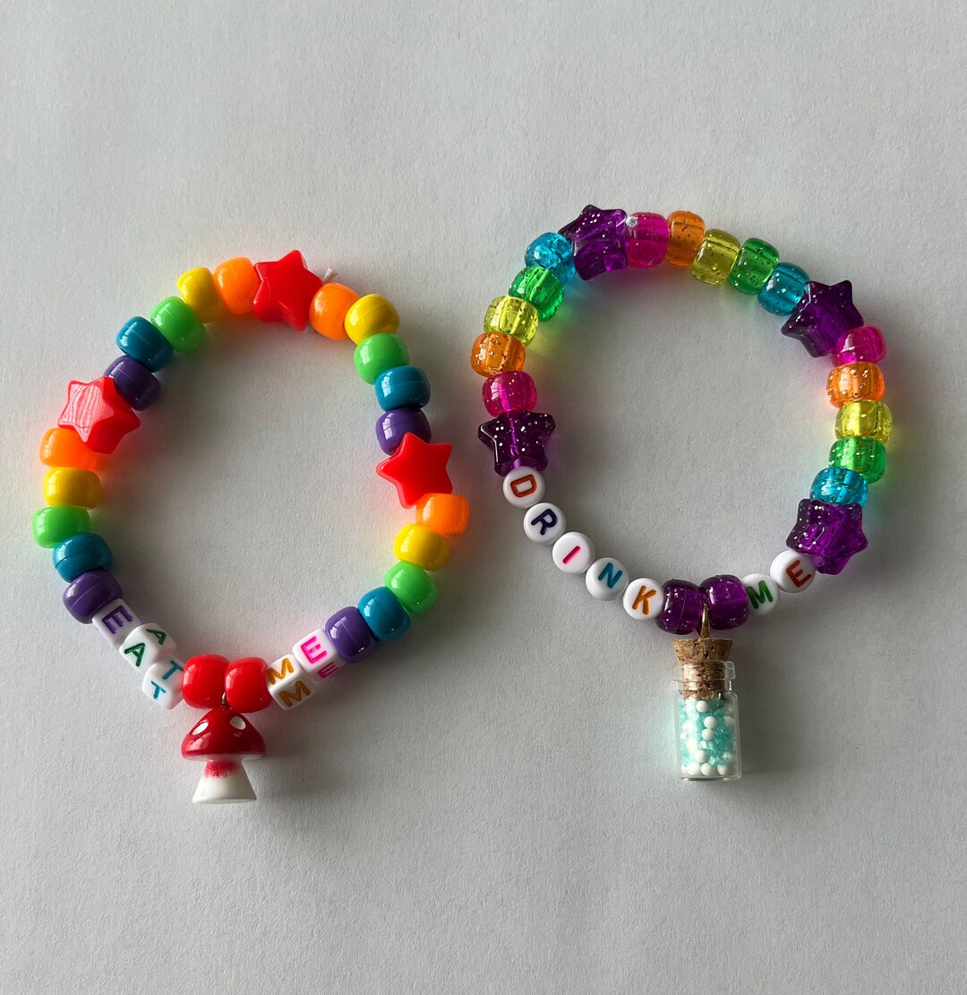 Rainbow Mushroom and Drink Me Potion Kandi Single Bracelet. Rave EDM ...