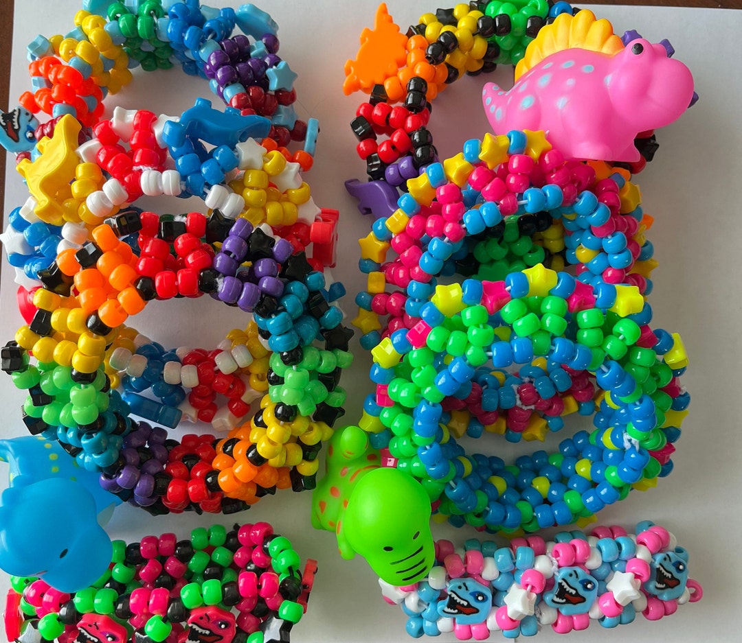 Kandi Cuff Bracelet Assorted Dinosaur Styles and Colors. Rave EDM EDC ...