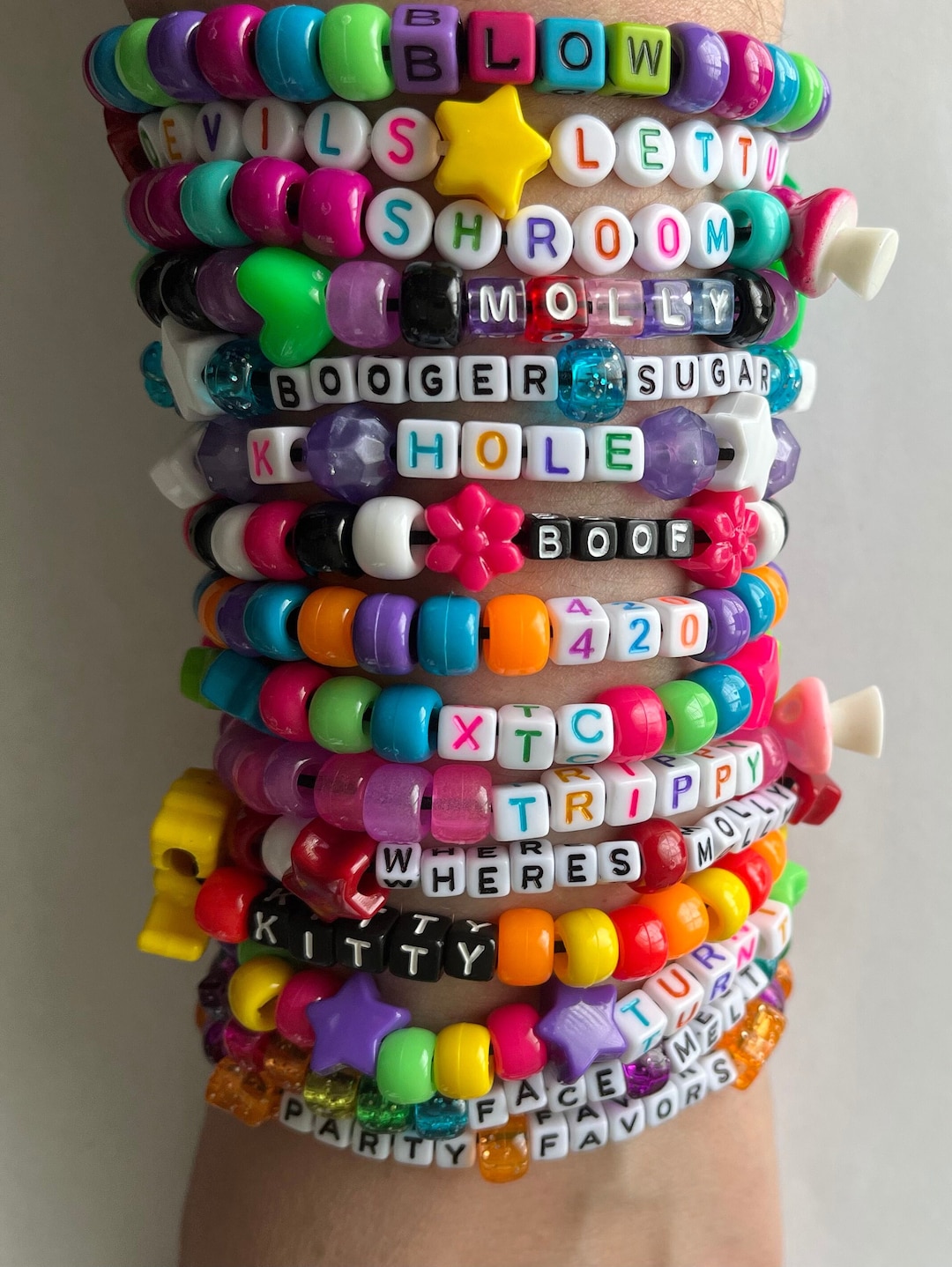 Party Favors Kandi Pack Singles Bracelets. EDM EDC Rainbow Plur, Funny ...