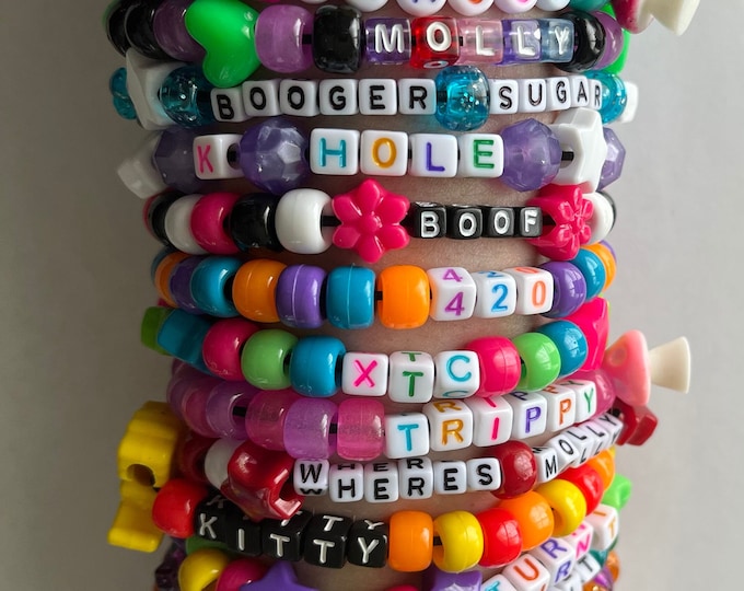 Party Favors Kandi Pack Singles Bracelets. EDM EDC Rainbow Plur, Funny ...