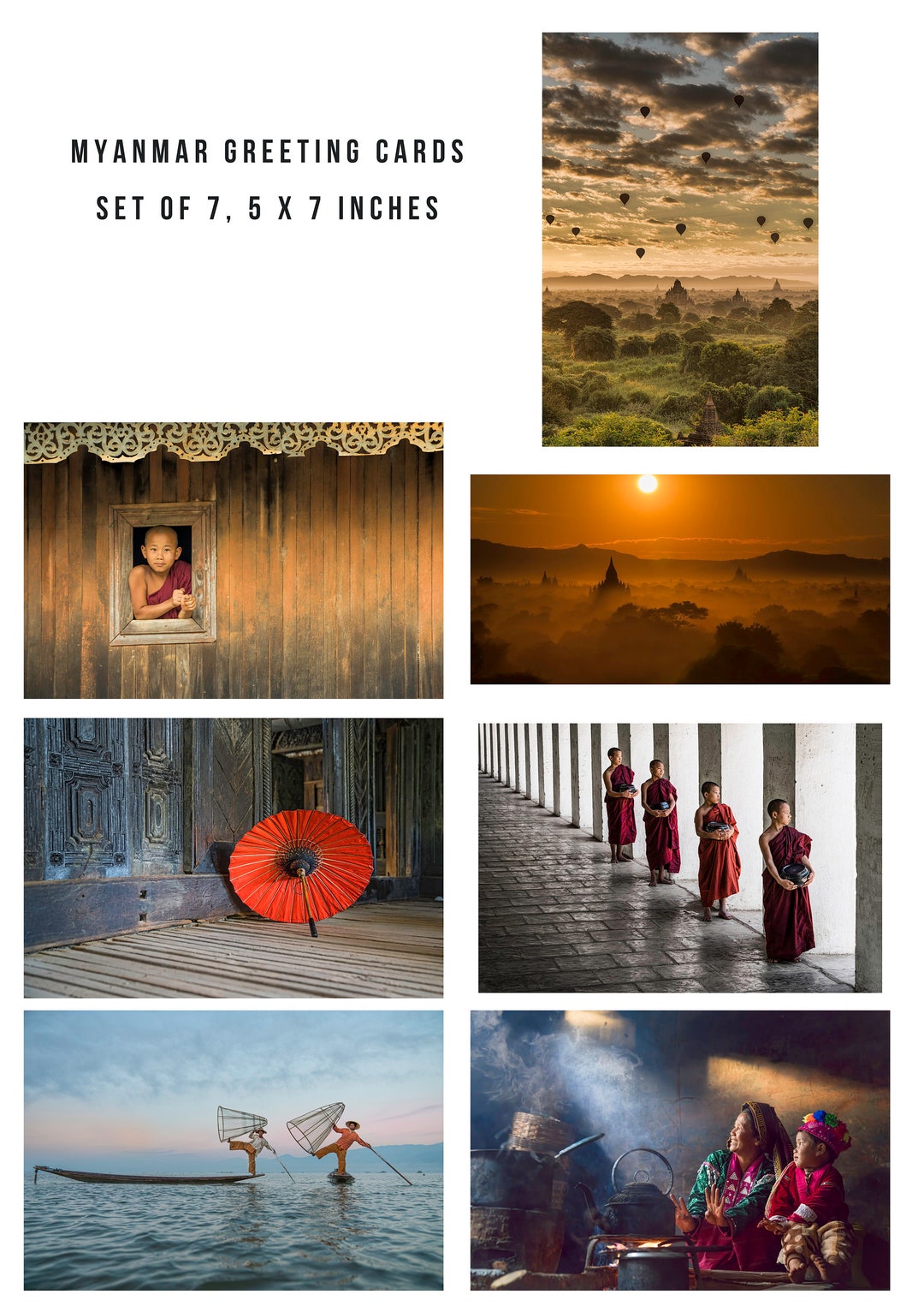 Myanmar Greeting Crds Set of 7 Different Cards - Etsy