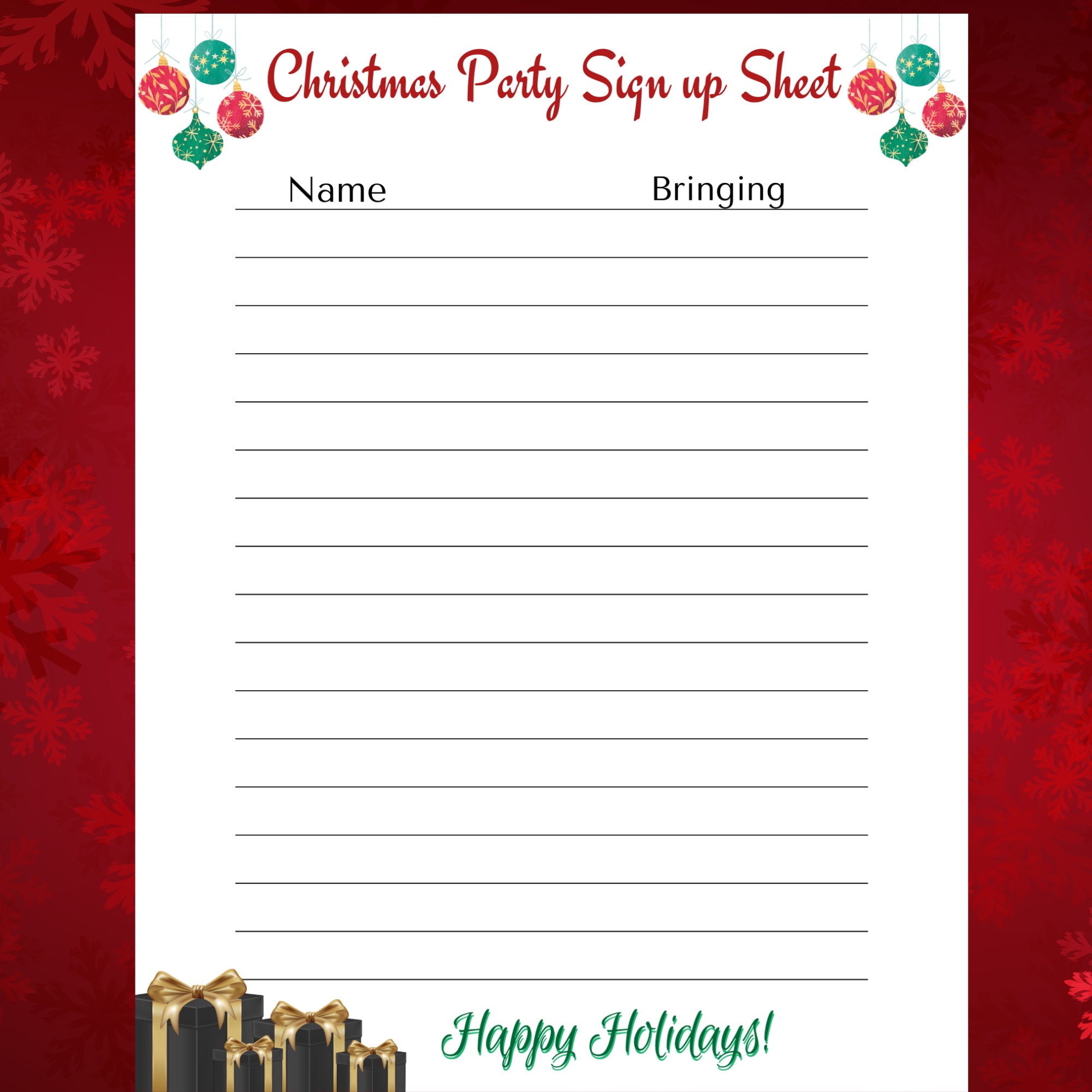 Editable Christmas Potluck Sign up Sheet, Xmas Potluck Sign up Sheet ...