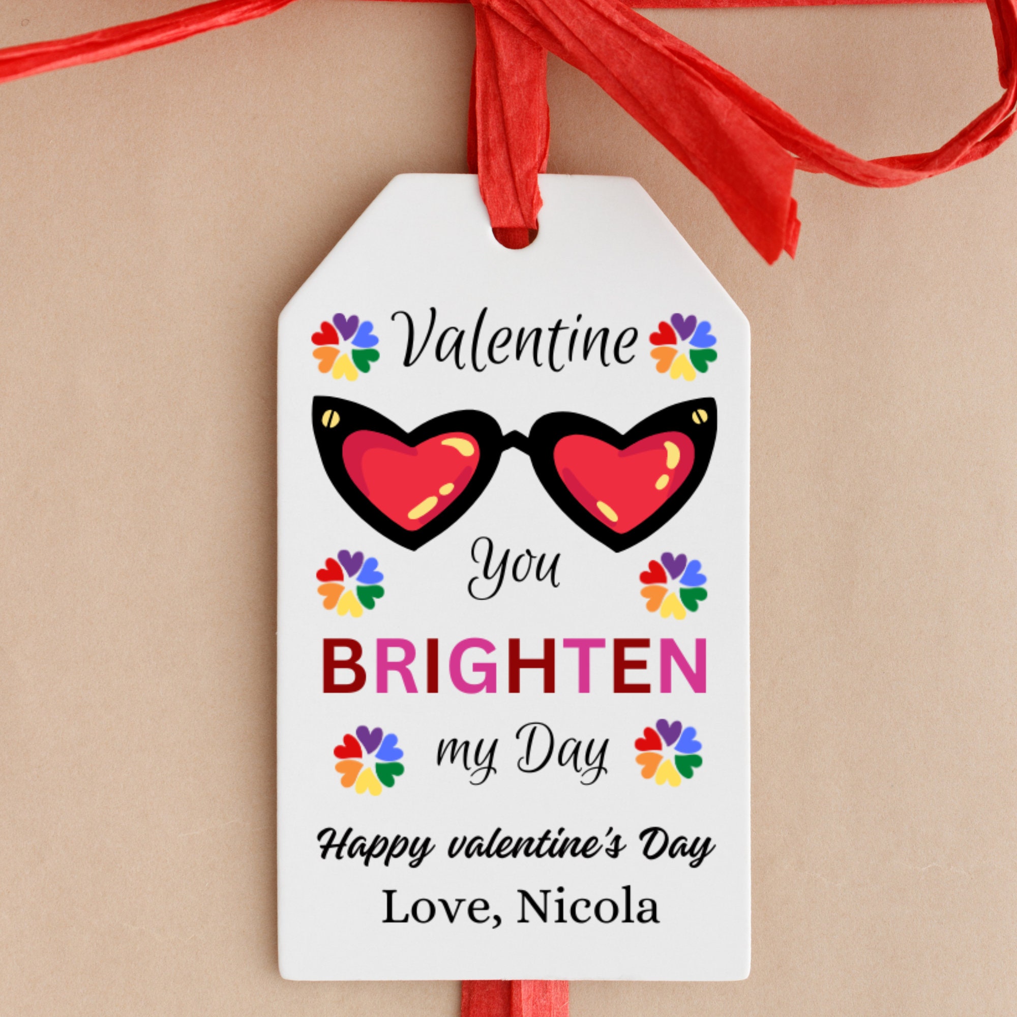 EDITABLE Heart Sunglasses Valentine's Day Tag, You Brighten My Day Gift ...