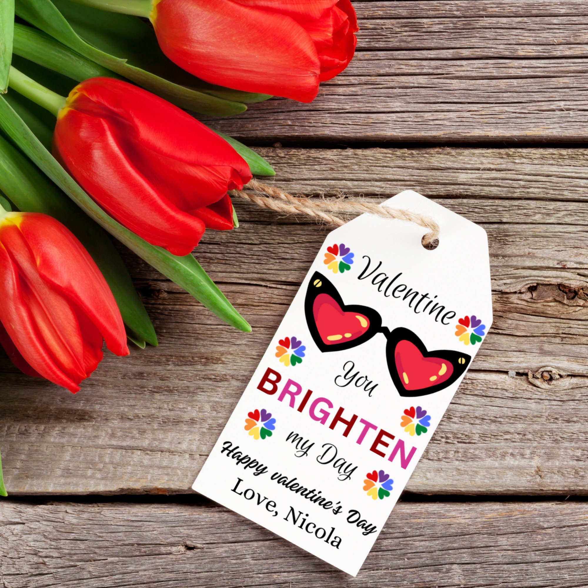 EDITABLE Heart Sunglasses Valentine's Day Tag, You Brighten My Day Gift ...