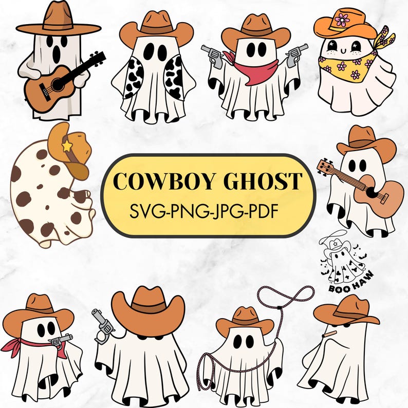 Cowboy Ghosts SVG Bundle cute Cowboy Ghost Halloweenspooky Season ...