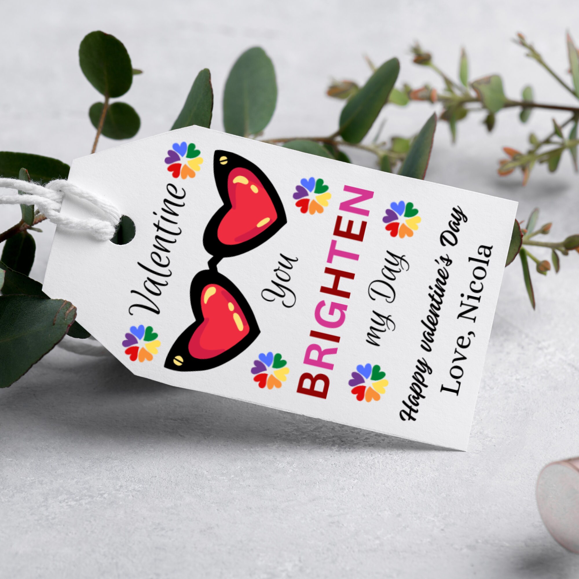 EDITABLE Heart Sunglasses Valentine's Day Tag, You Brighten My Day Gift ...