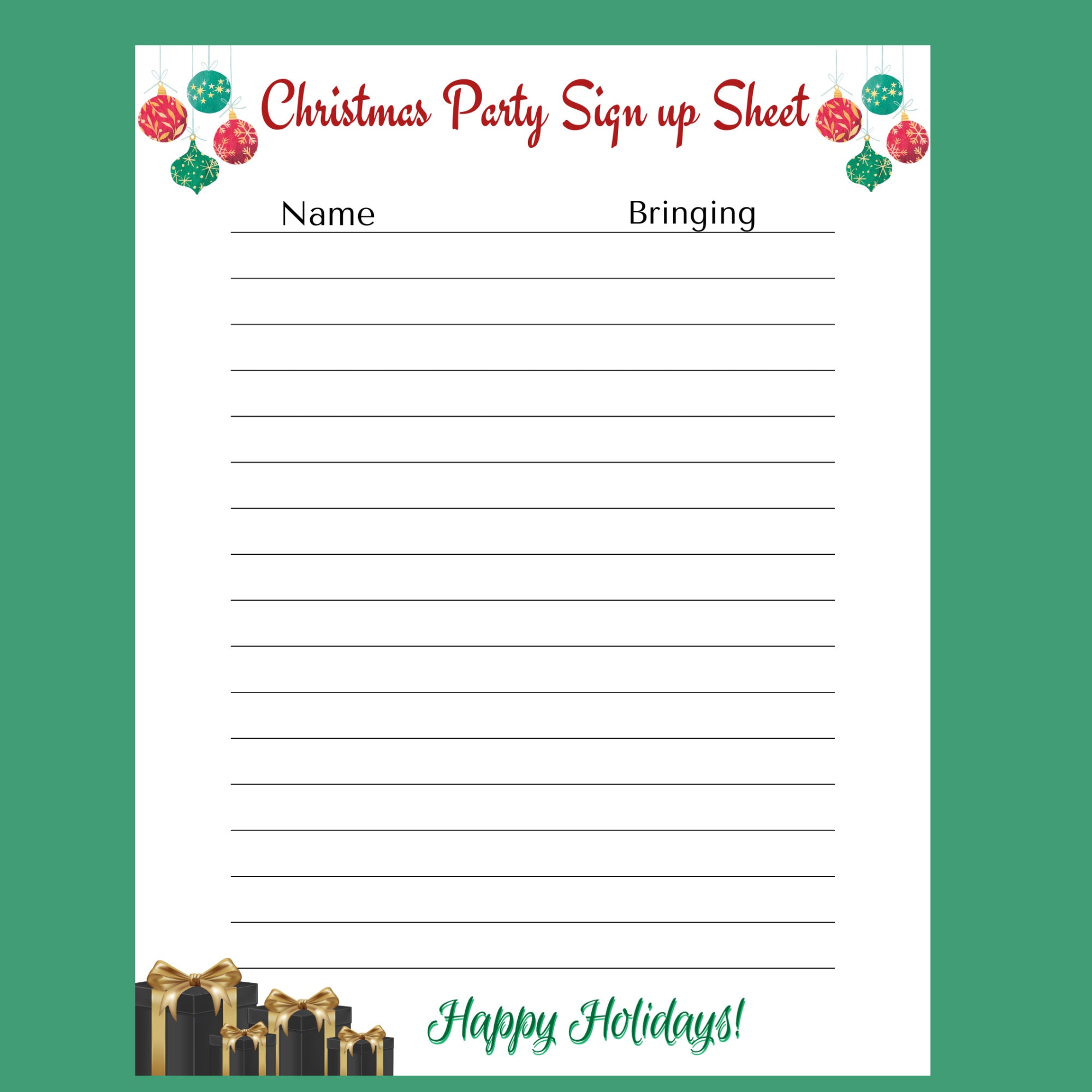 Editable Christmas Potluck Sign up Sheet, Xmas Potluck Sign up Sheet ...