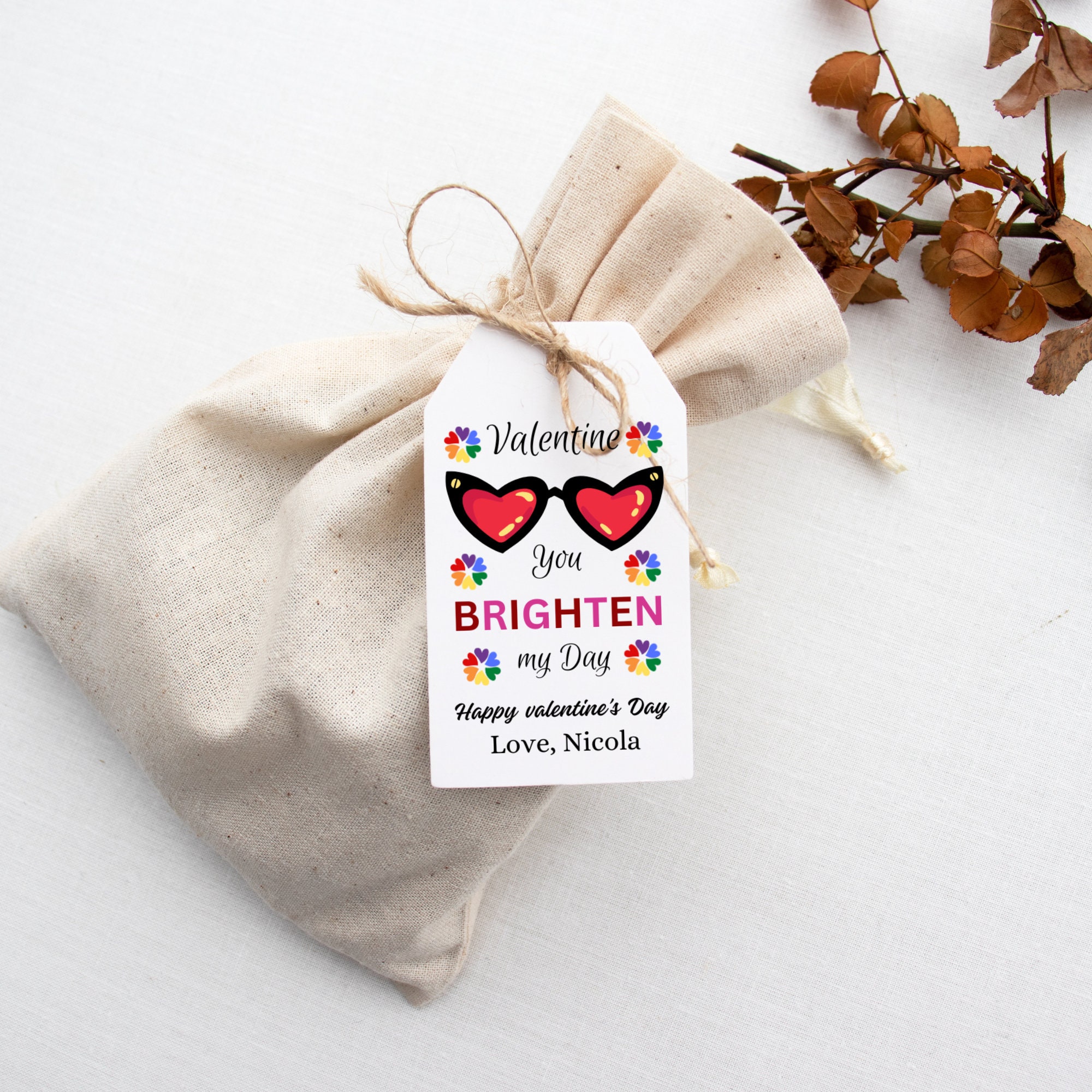 EDITABLE Heart Sunglasses Valentine's Day Tag, You Brighten My Day Gift ...