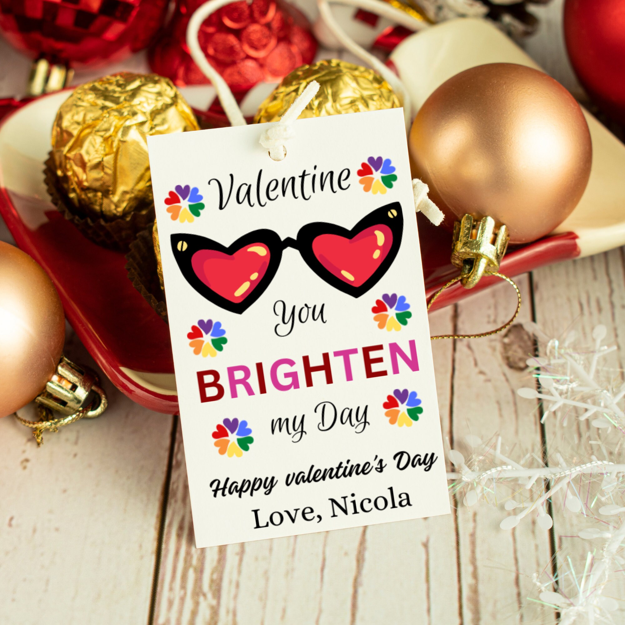 EDITABLE Heart Sunglasses Valentine's Day Tag, You Brighten My Day Gift ...