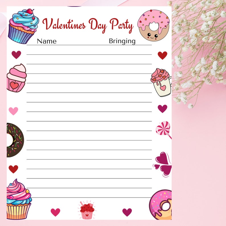 Editable Valentines Day Potluck Sign up Sheet, Valentines Day Party ...