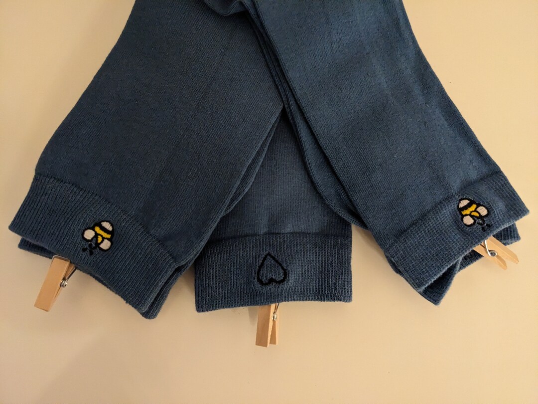 Embroidered Socks Bumblebee or Heart Denim Organic - Etsy