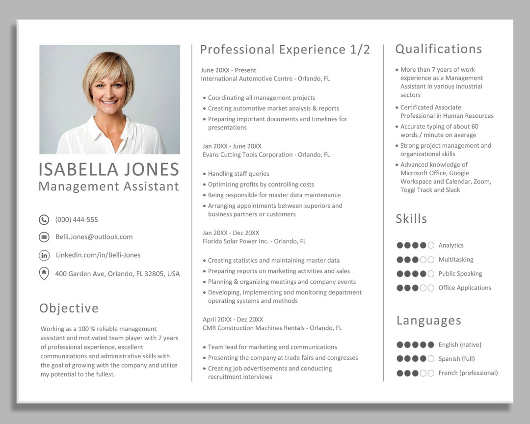 Horizontal Resume USA Widescreen Word Open Office Pages - Etsy