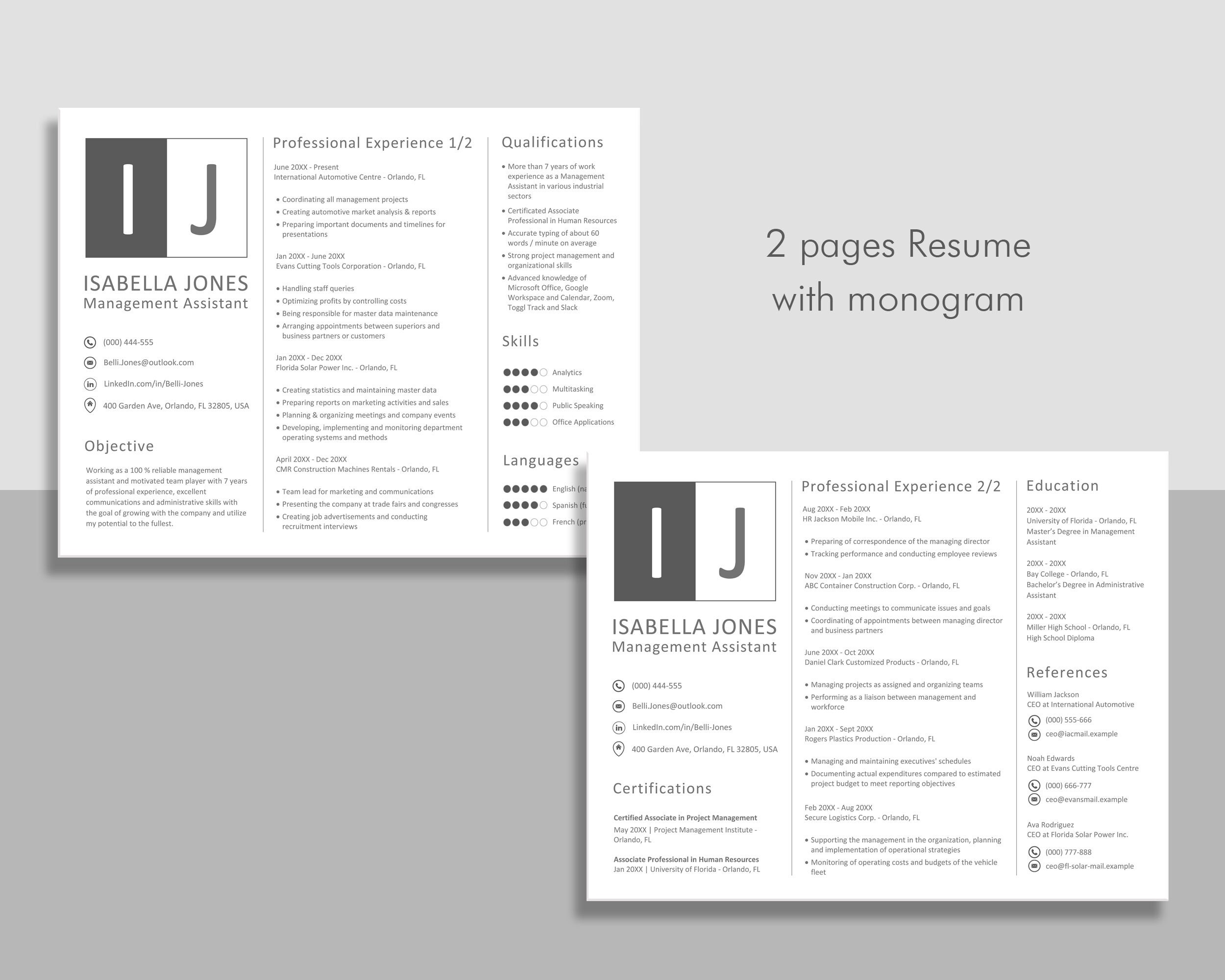 Horizontal Resume USA Widescreen | Word + Open Office + Pages | With ...