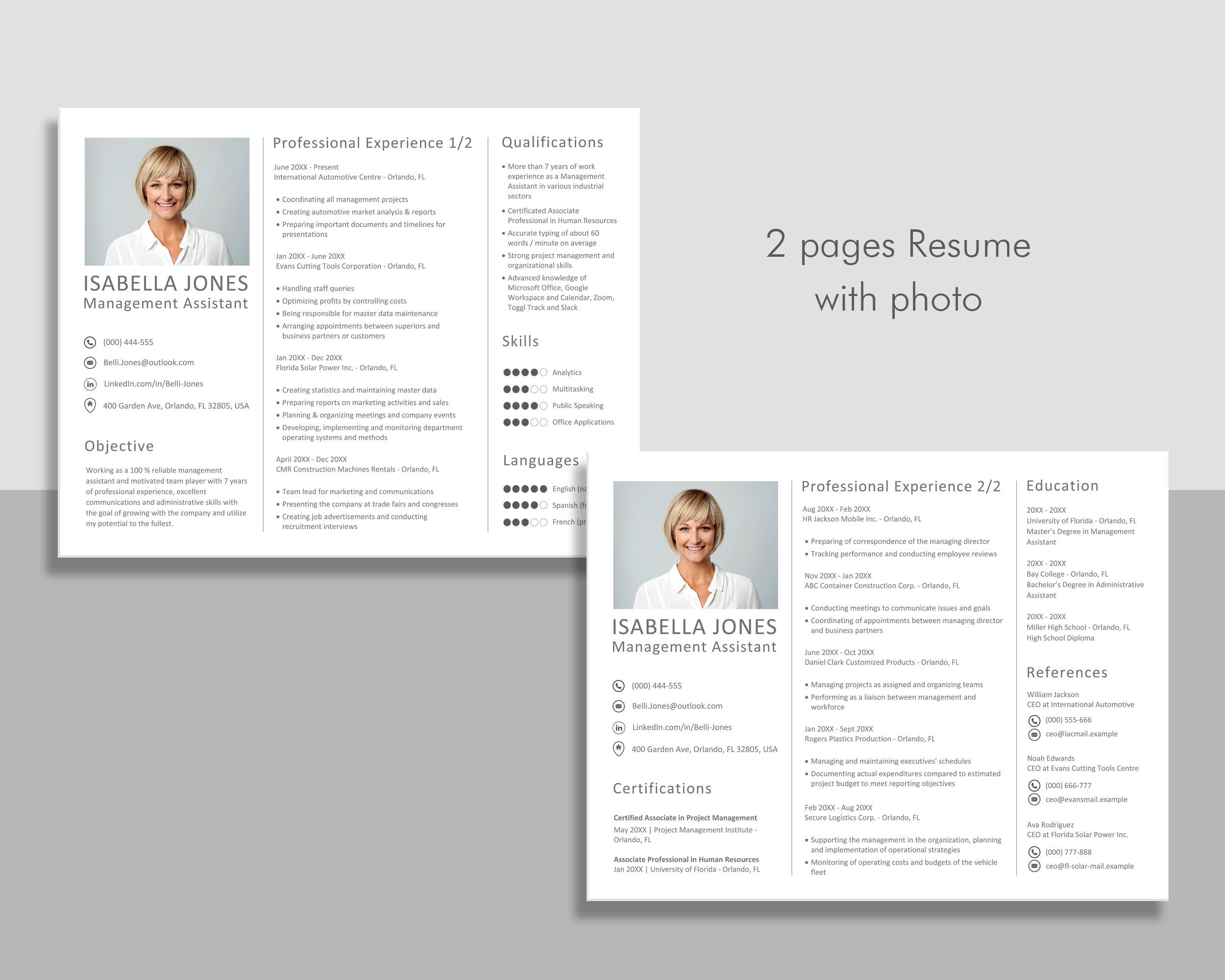 Horizontal Resume USA Widescreen | Word + Open Office + Pages | With ...