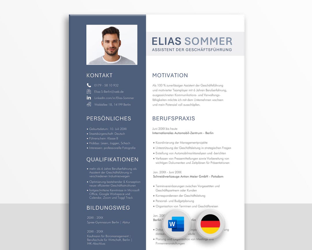 Resume 2026 Blue Gray German Word Curriculum Vitae Template ...
