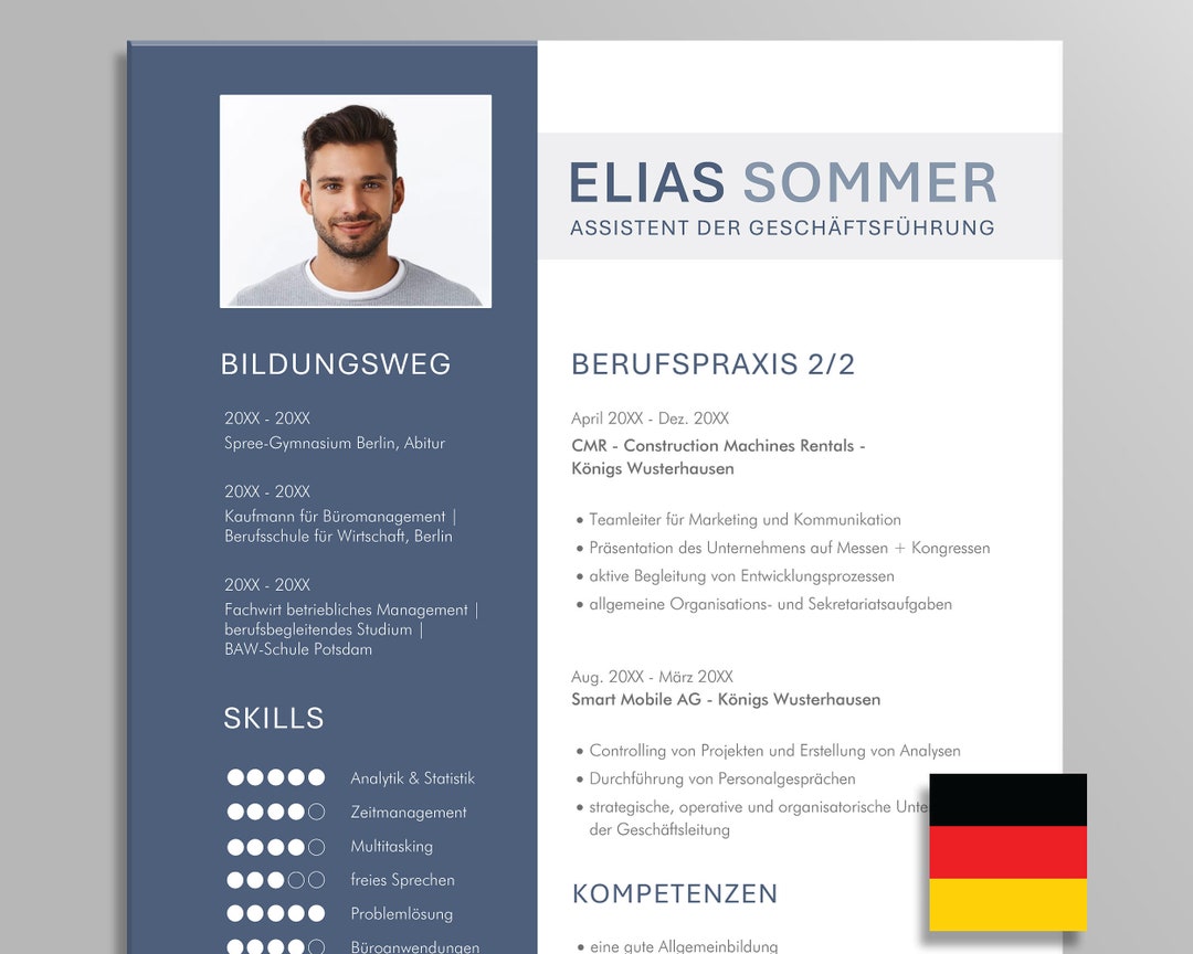 Resume 2024 Blue Gray German Word Curriculum Vitae Template ...