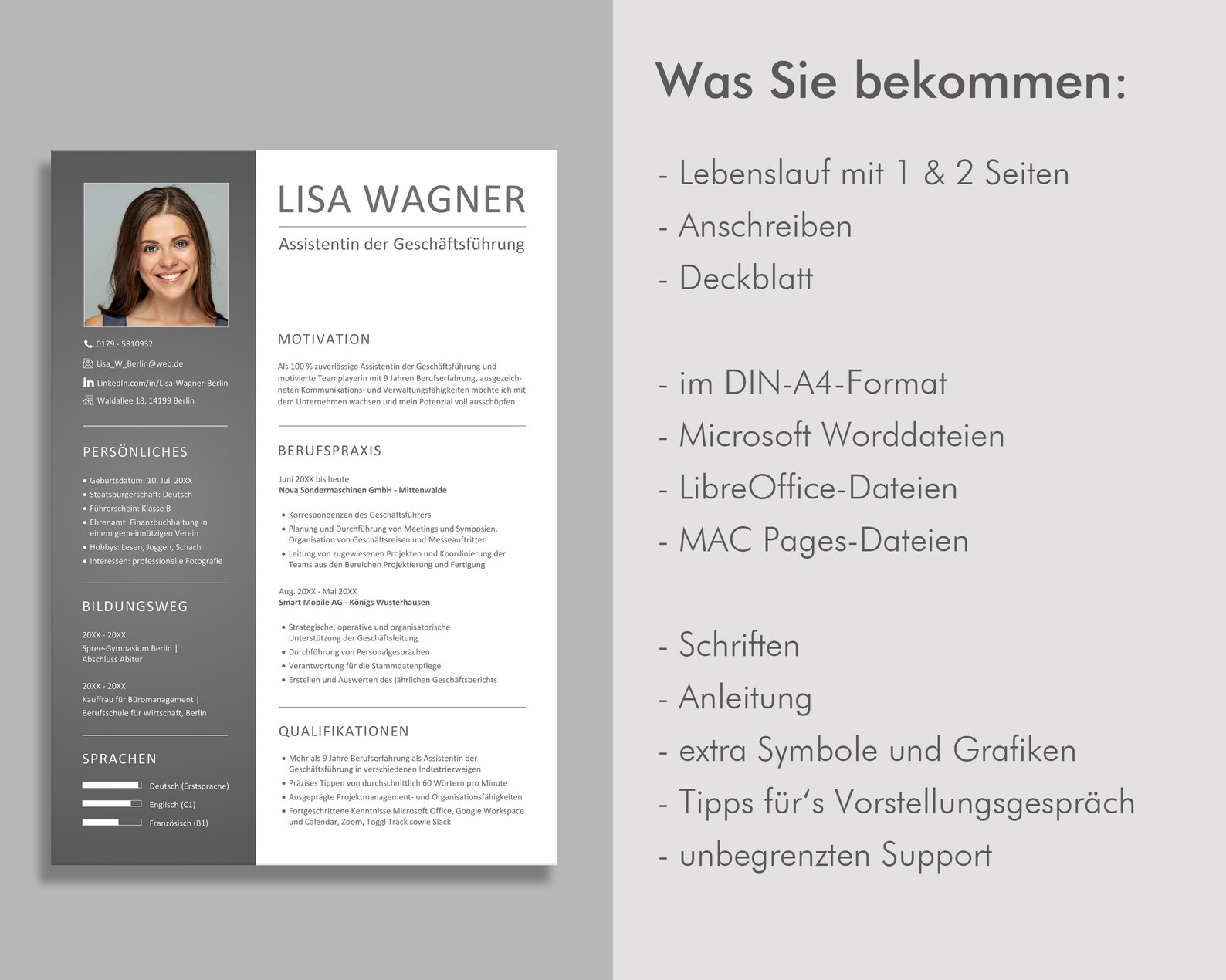 2 Pages Resume German Cover Letter Templates Cover Page A4 Word ...
