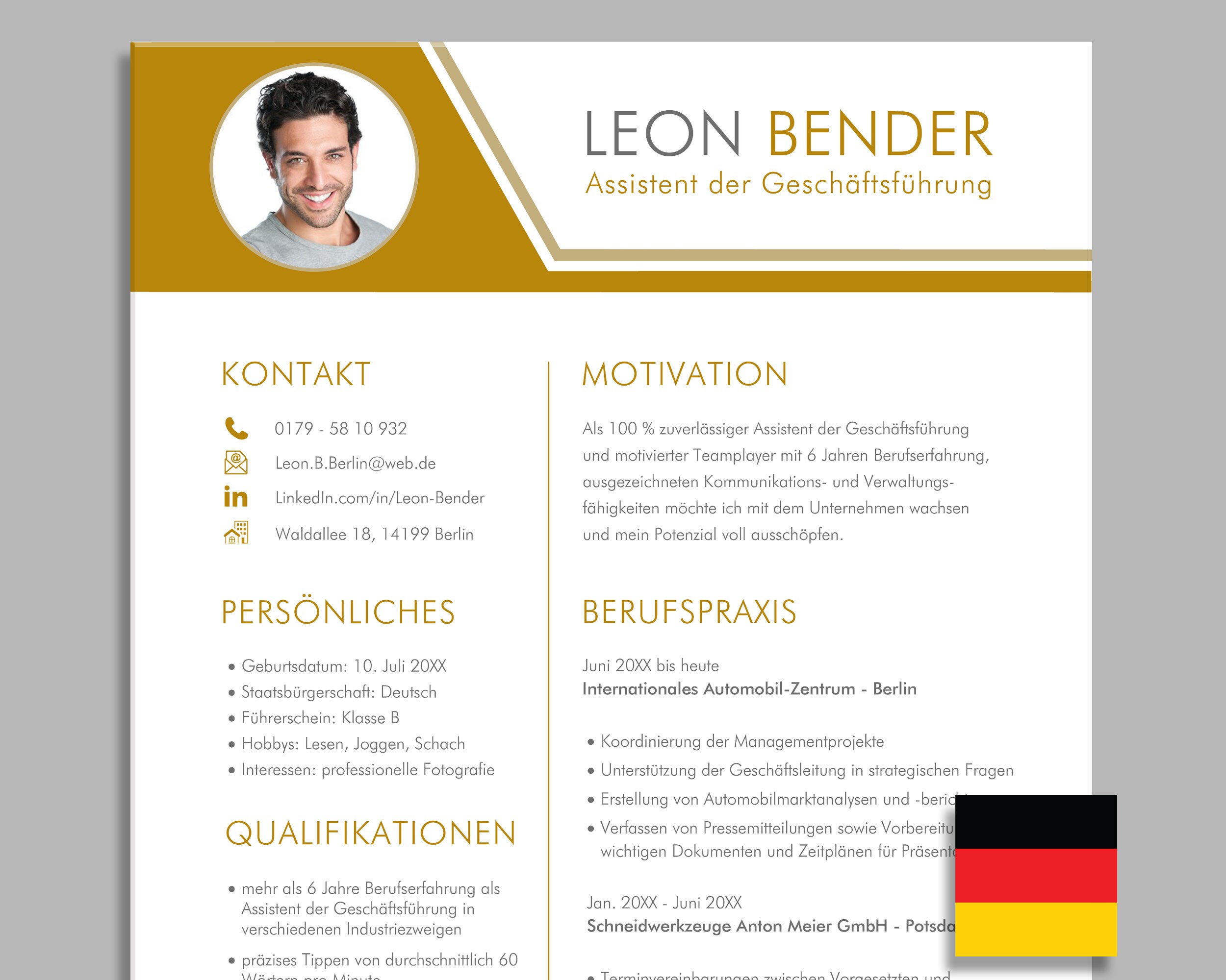 Bewerbungsvorlagen Word gold Lebenslauf CV Muster Bewerbung - Etsy.de