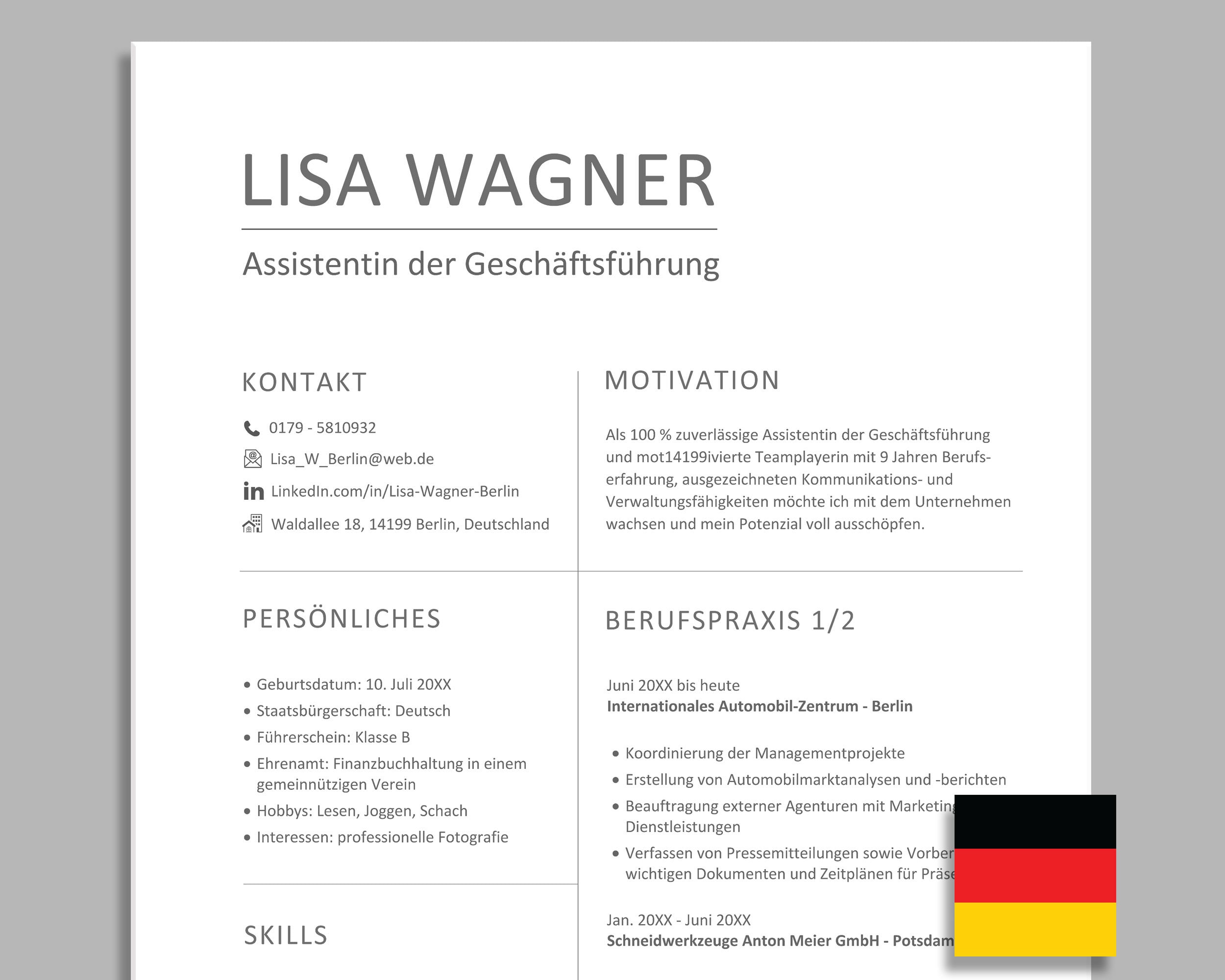 CV Templates 1 2 Pages Cover Letter Example Cover Sheet German - Etsy