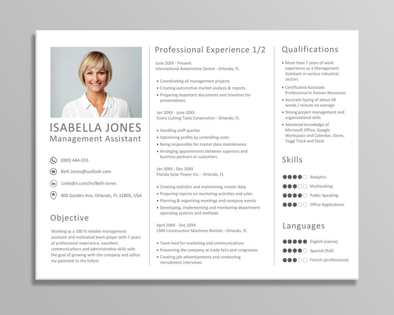 Horizontal Resume USA Widescreen | Word + Open Office + Pages | With ...
