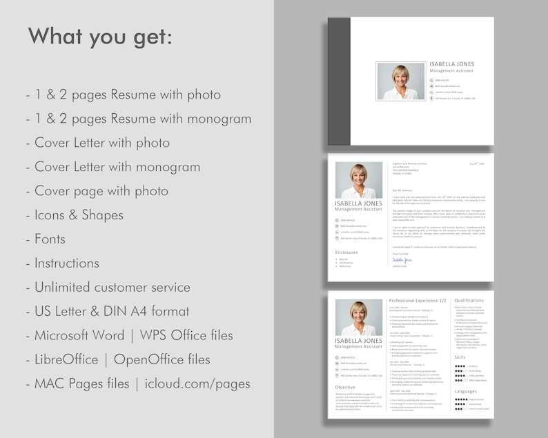 Horizontal Resume USA Widescreen | Word + Open Office + Pages | With ...