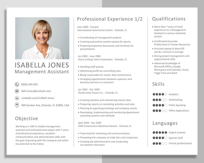 Horizontal Resume USA Widescreen Word Open Office Pages - Etsy