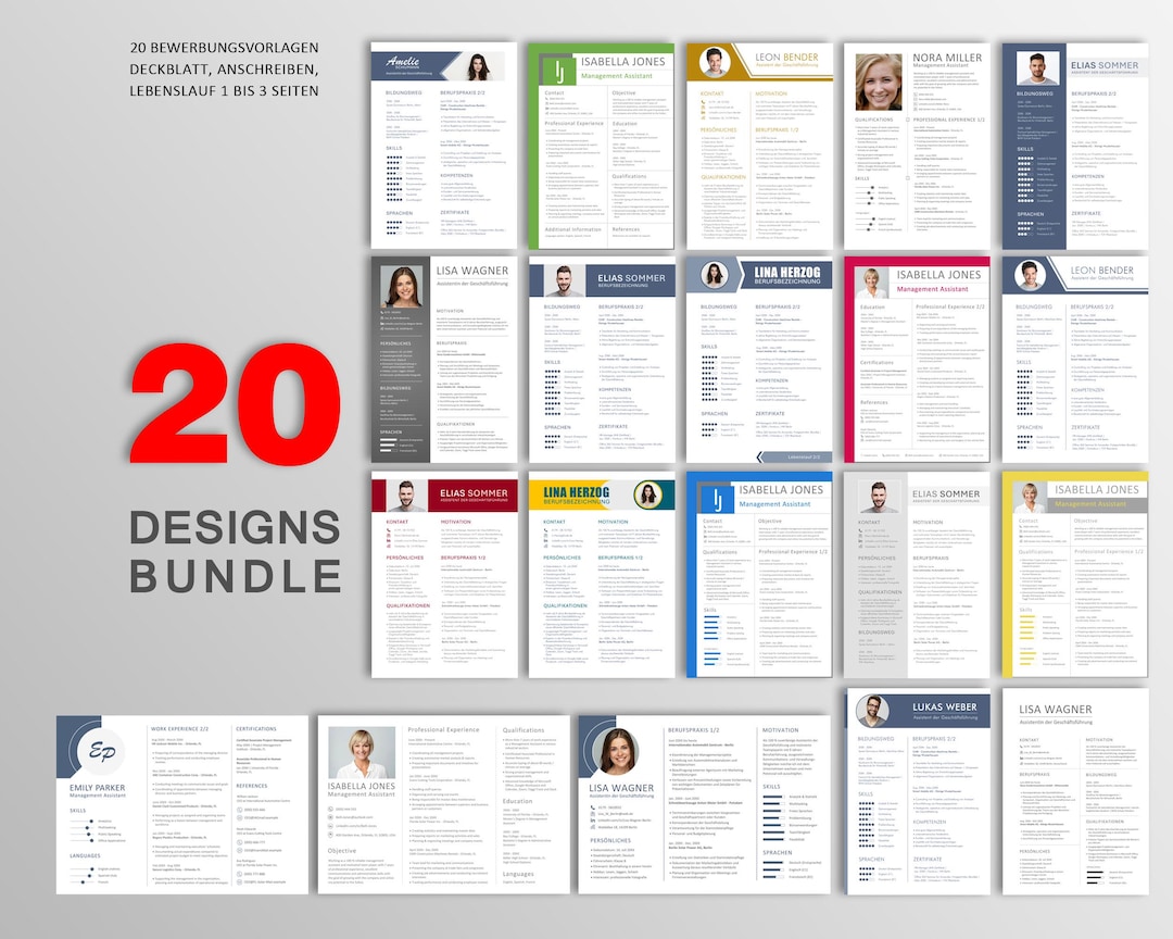 20 Resume Bundle Templates CV Cover Letter Cover Page 3 Columns Word ...