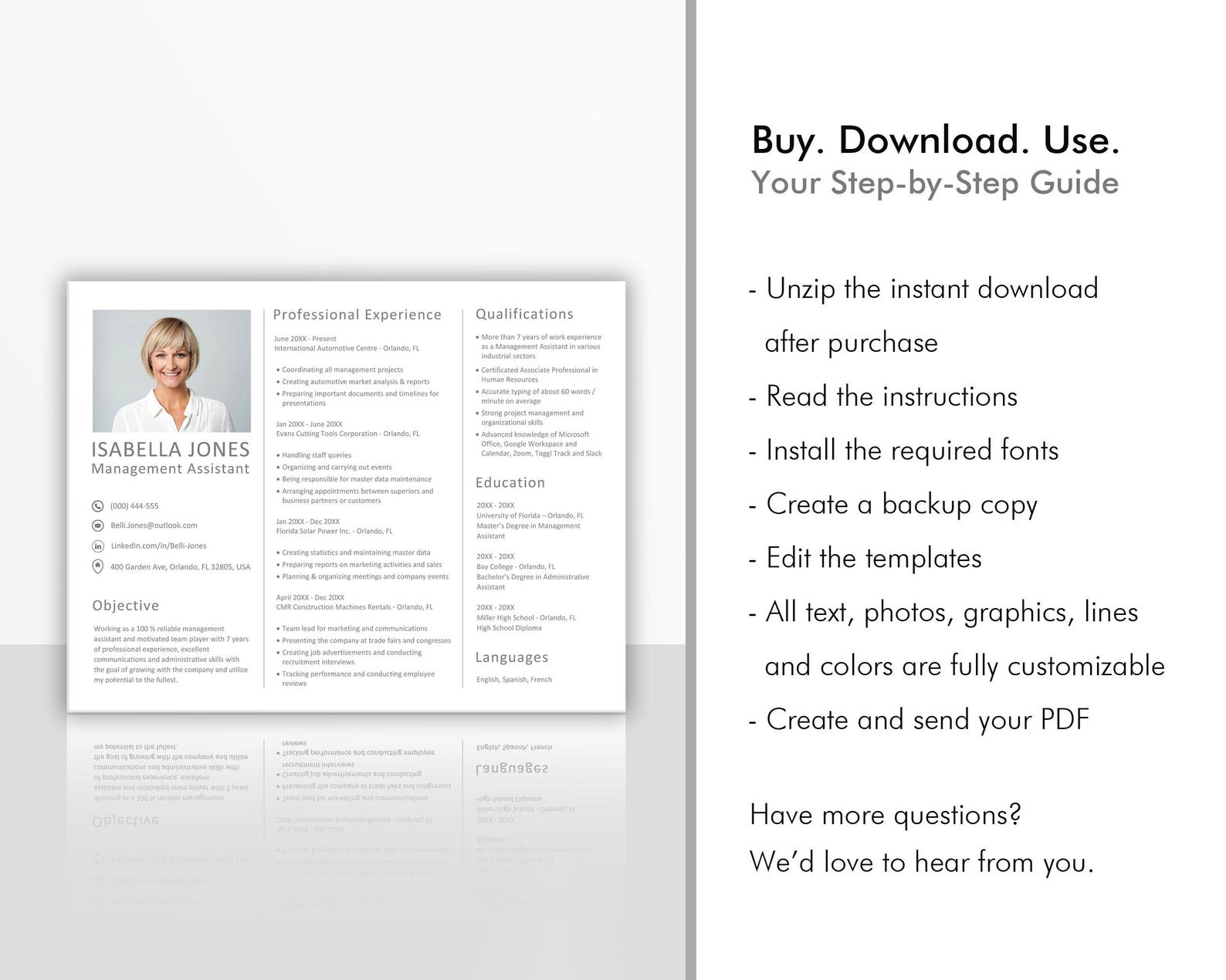 Horizontal Resume USA Widescreen | Word + Open Office + Pages | With ...