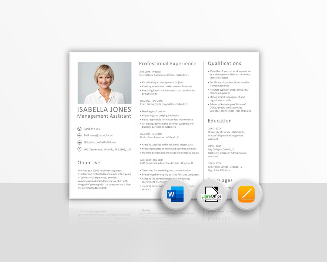 Horizontal Resume USA Widescreen | Word + Open Office + Pages | With ...
