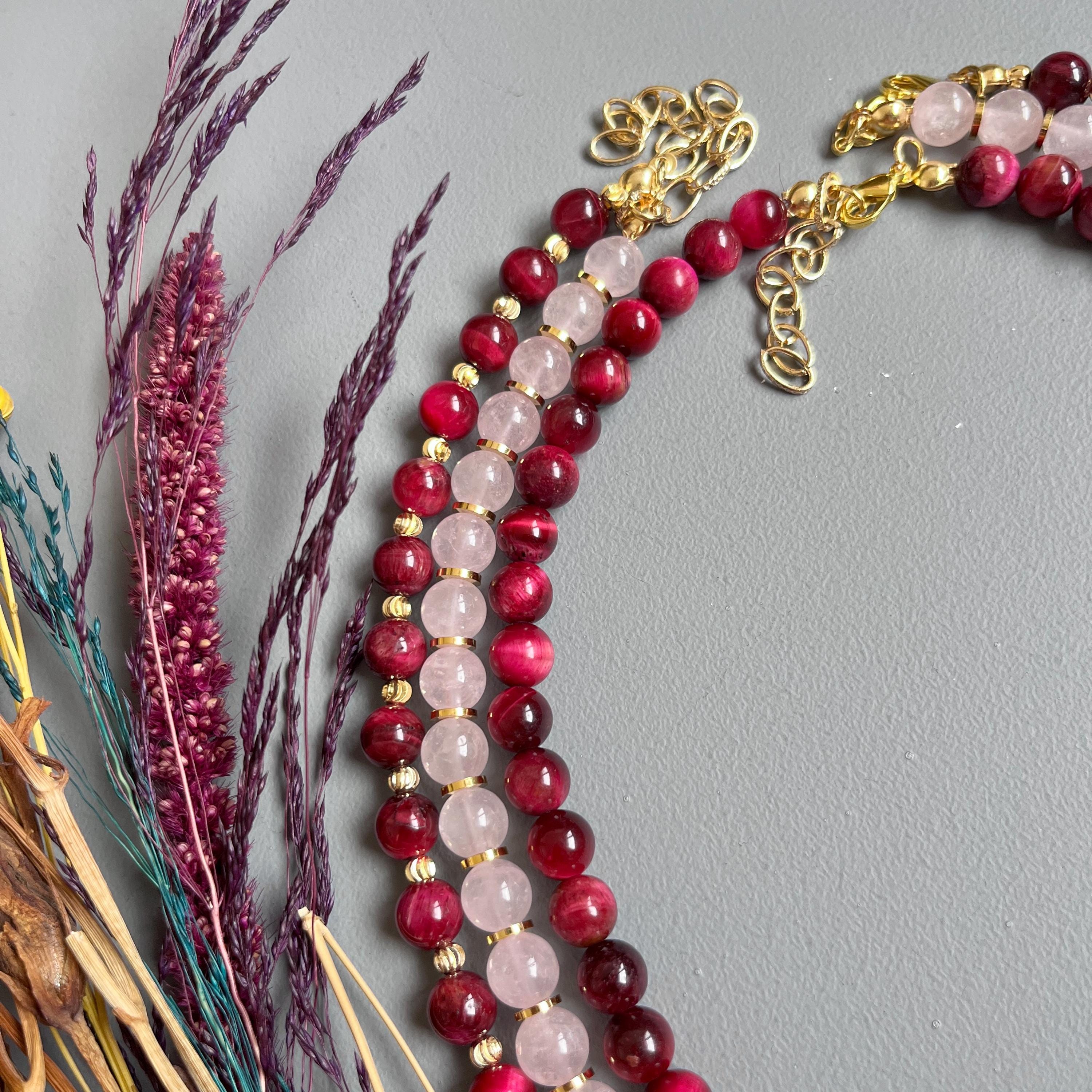 Statement Pink Gemstone Necklace: Ruby Pendant, Rose Quartz Handmade ...